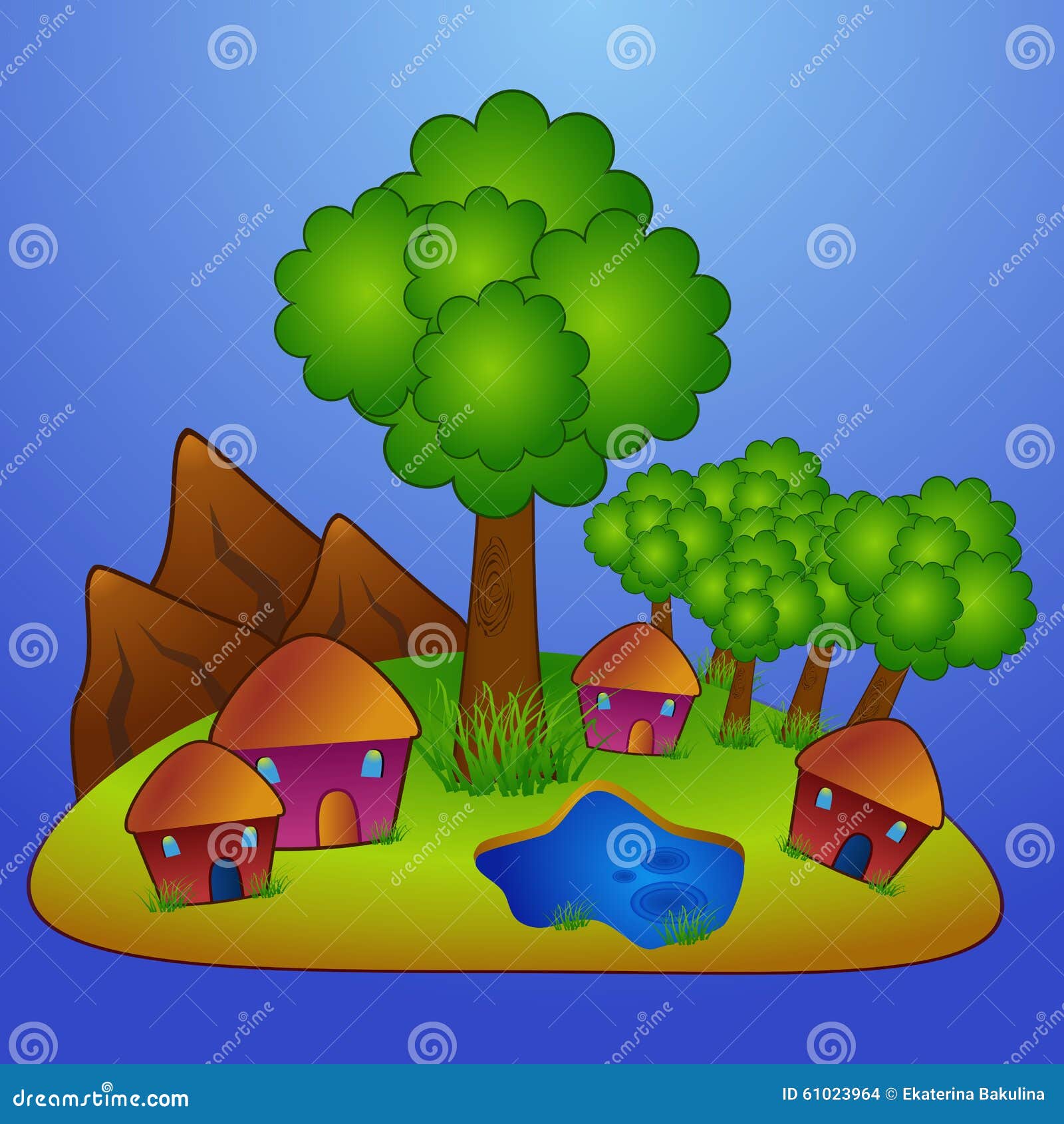 Happy village stock illustration. Illustration of hill - 61023964