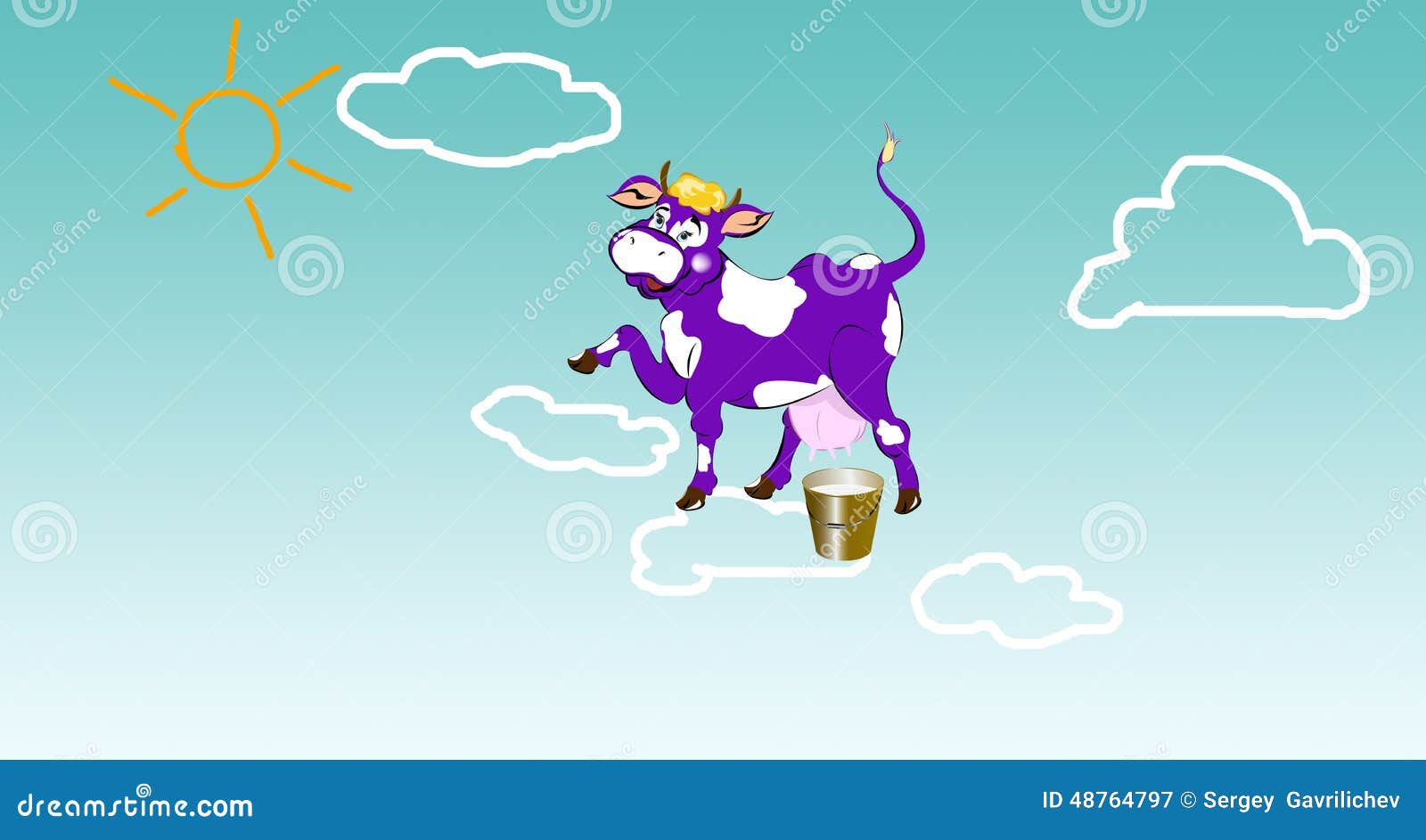 Happy violet smiling cow stock illustration. Illustration of clouds ...