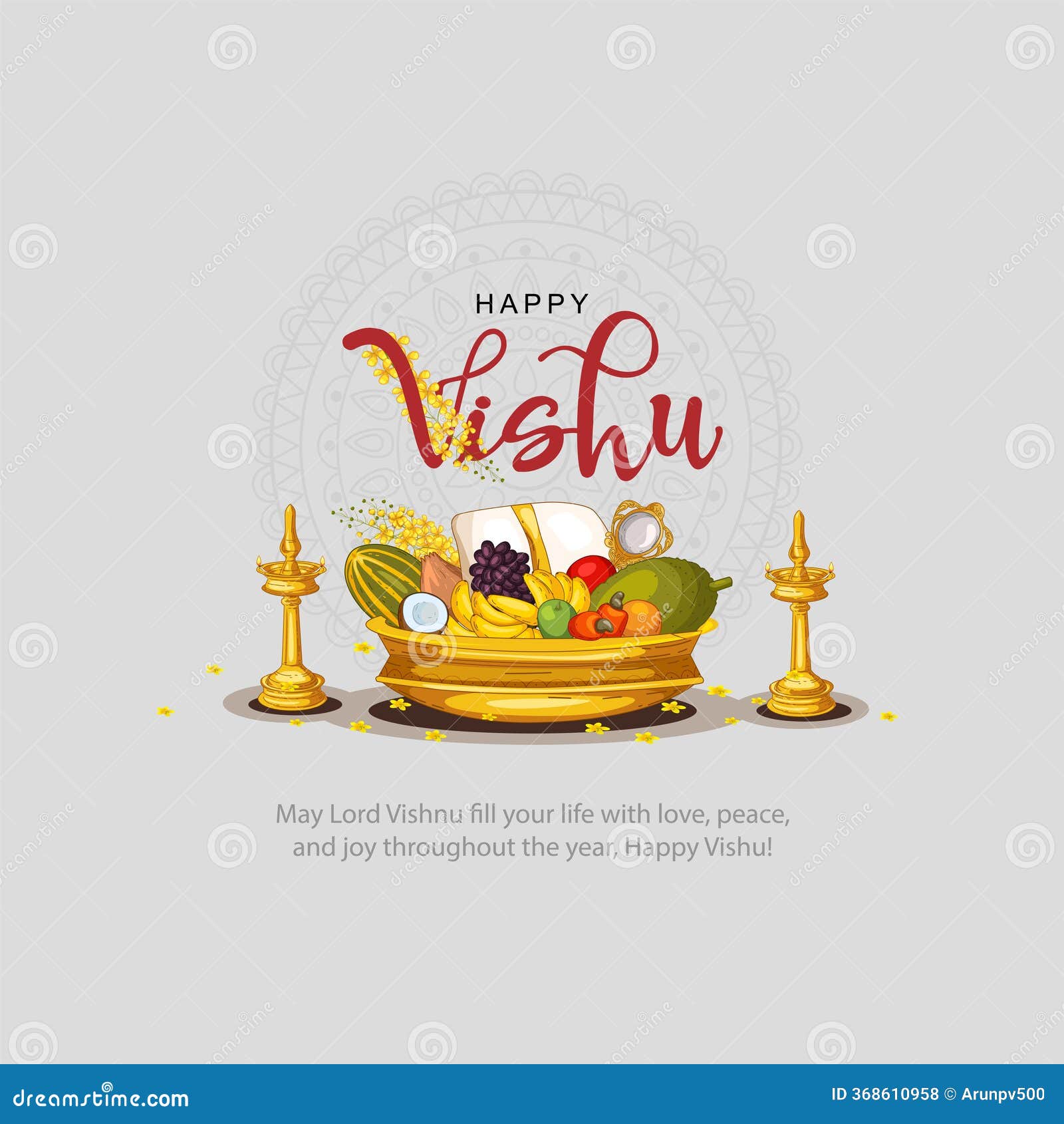 Happy Vishu Festival Vector Illustration With Krishna,Traditional ...