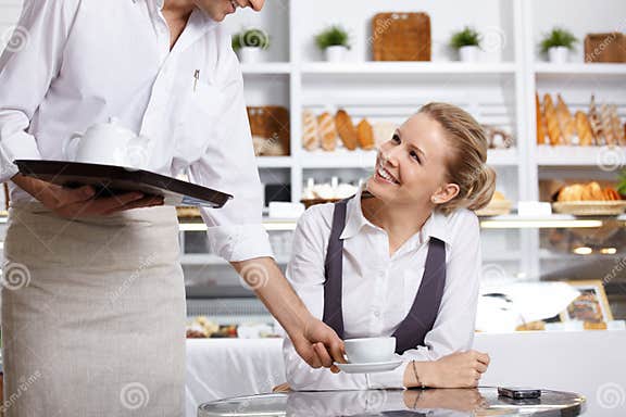 The happy visitor of cafe stock photo. Image of girl - 13797716