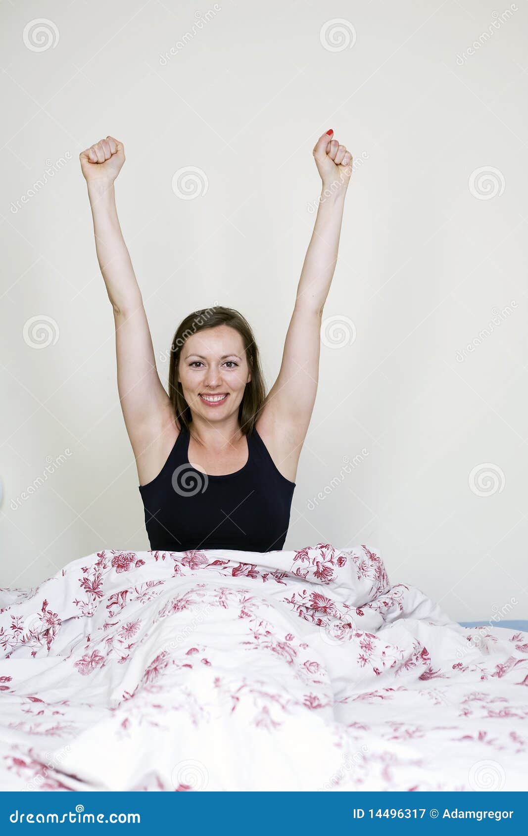 Happy waking up stock image. Image of sitting, smiling - 14496317