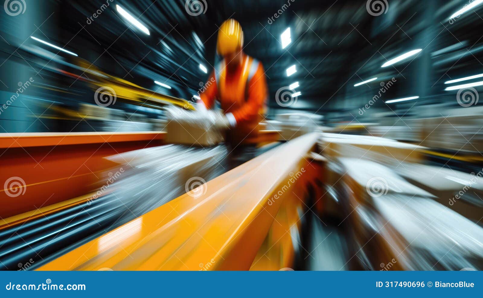 Warehouse Worker Loading Package while Placed on the Rail at Storage ...