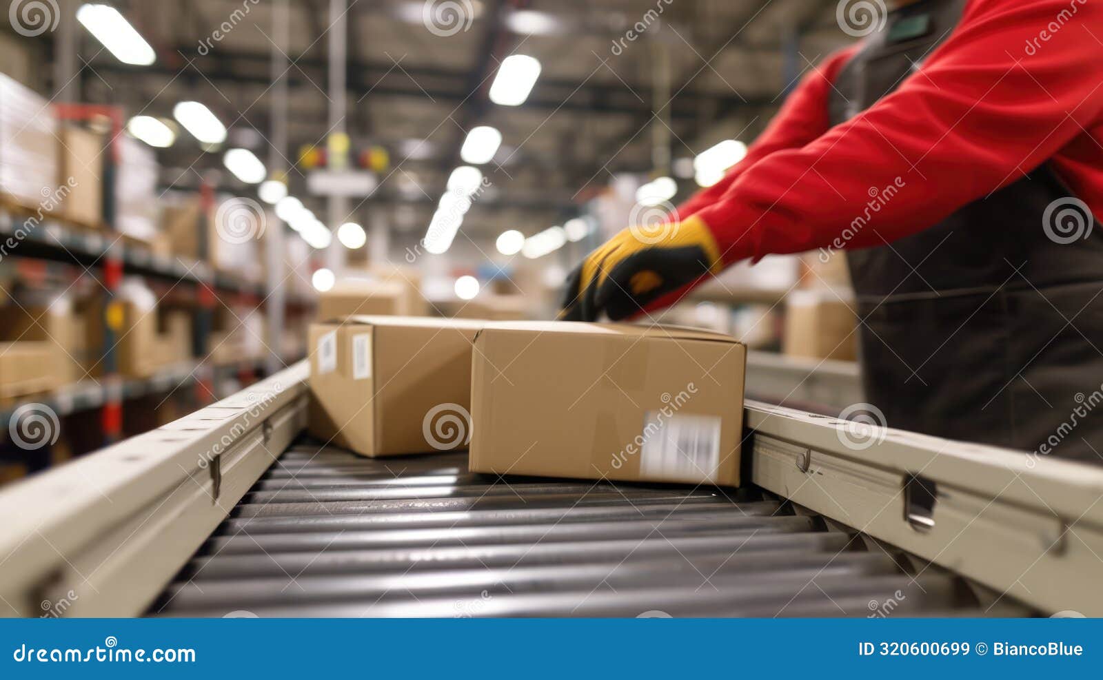 Warehouse Worker Loading Package while Placed on the Rail at Storage ...