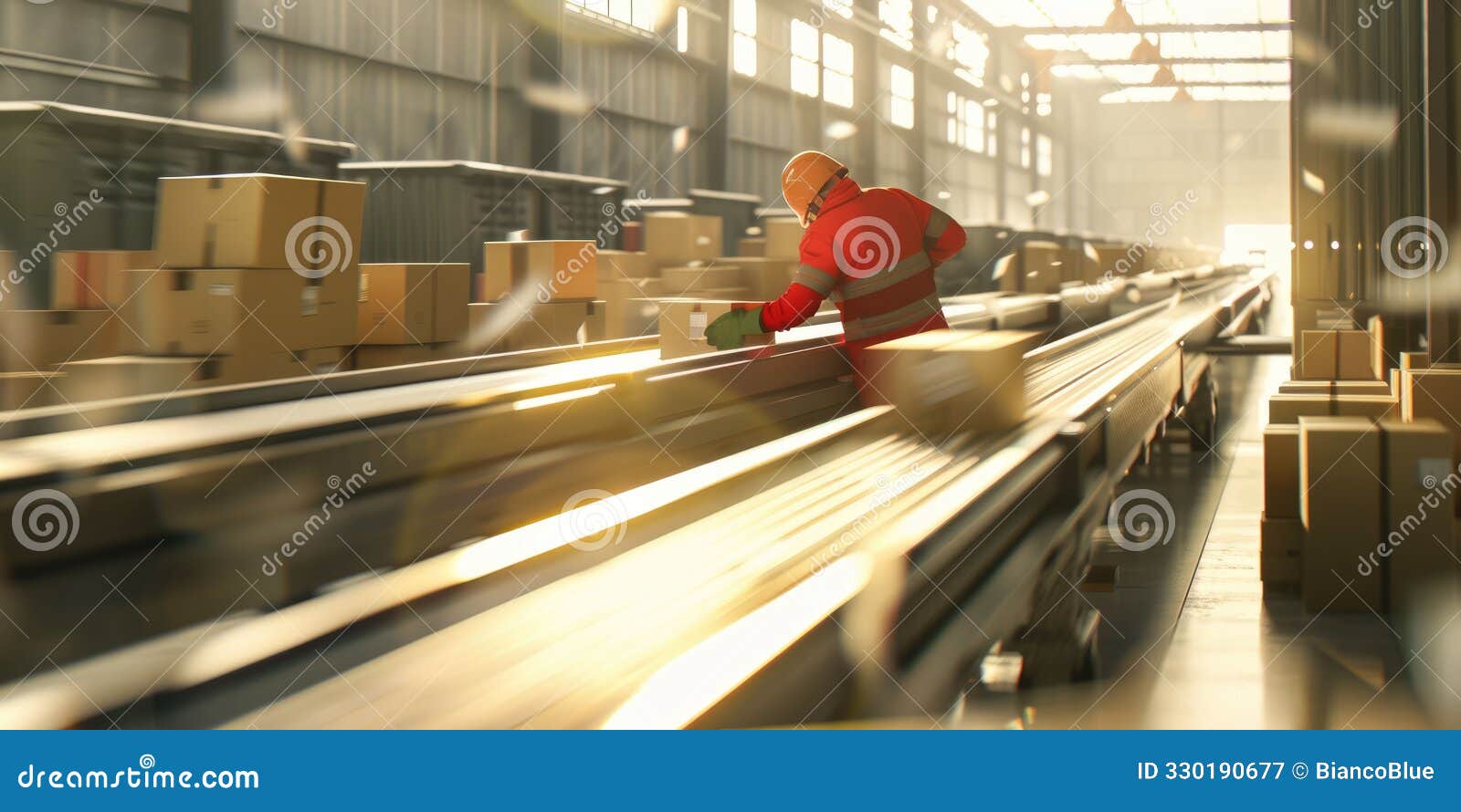 Warehouse Worker Loading Package while Placed on the Rail at Storage ...