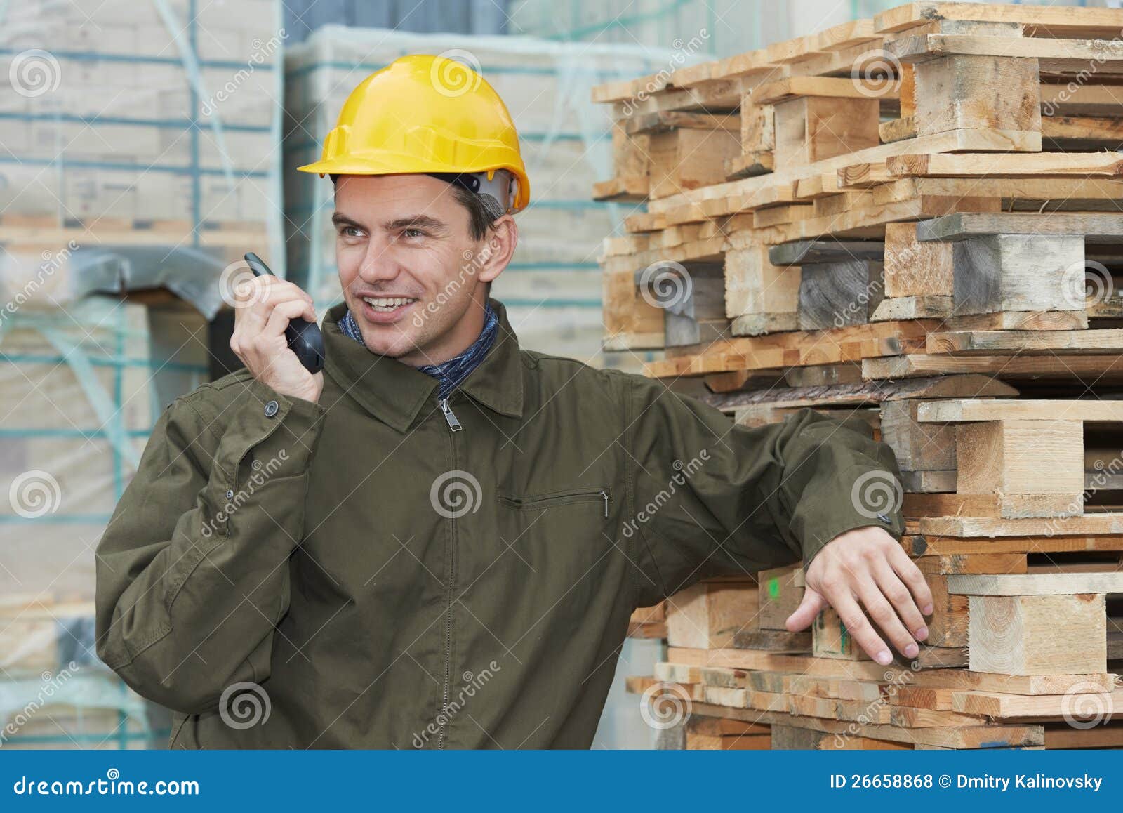 Happy Warehouse Worker with Radio Transmitter Stock Photo - Image of ...