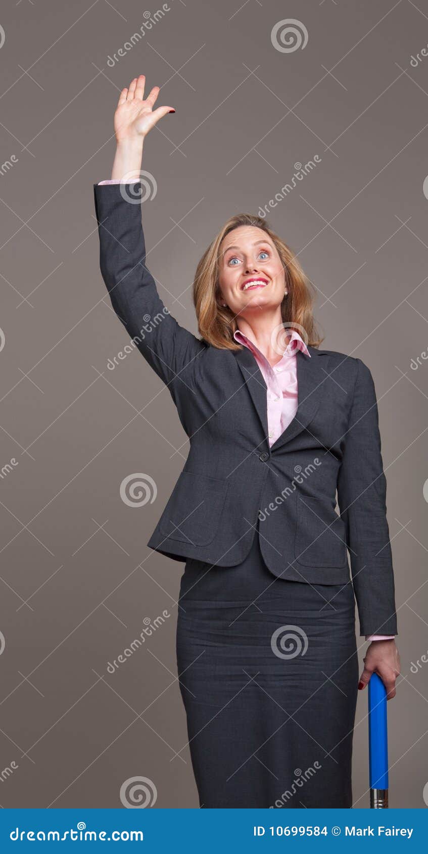 Happy waving businesswoman stock photo. Image of hailing - 10699584