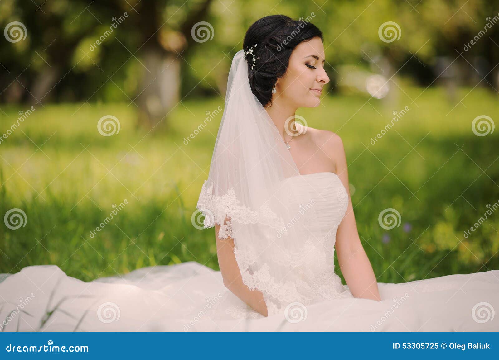 Happy Wedding Bride on Nature Stock Image - Image of celebration ...