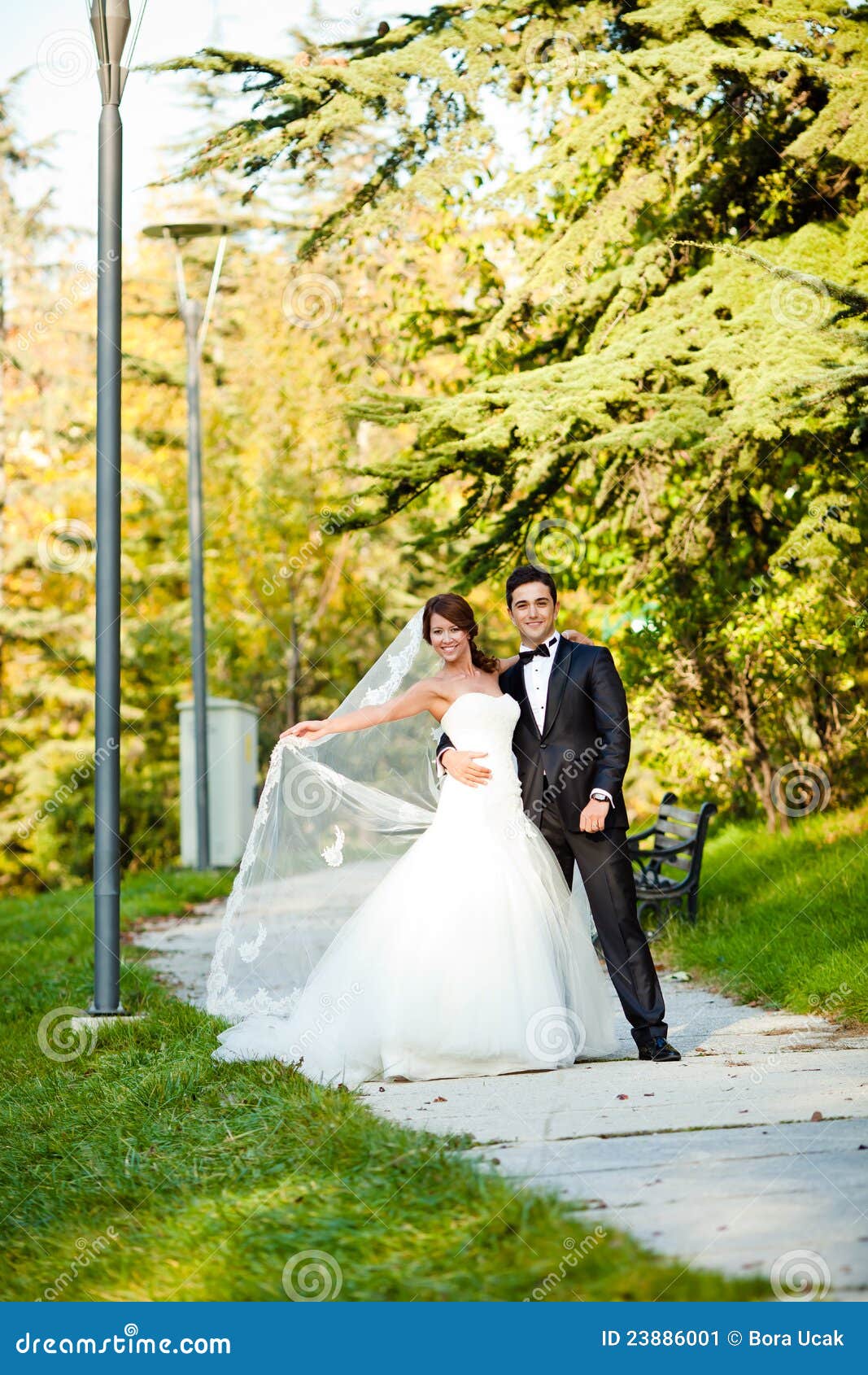 Happy wedding couple stock image. Image of dress, flower - 23886001