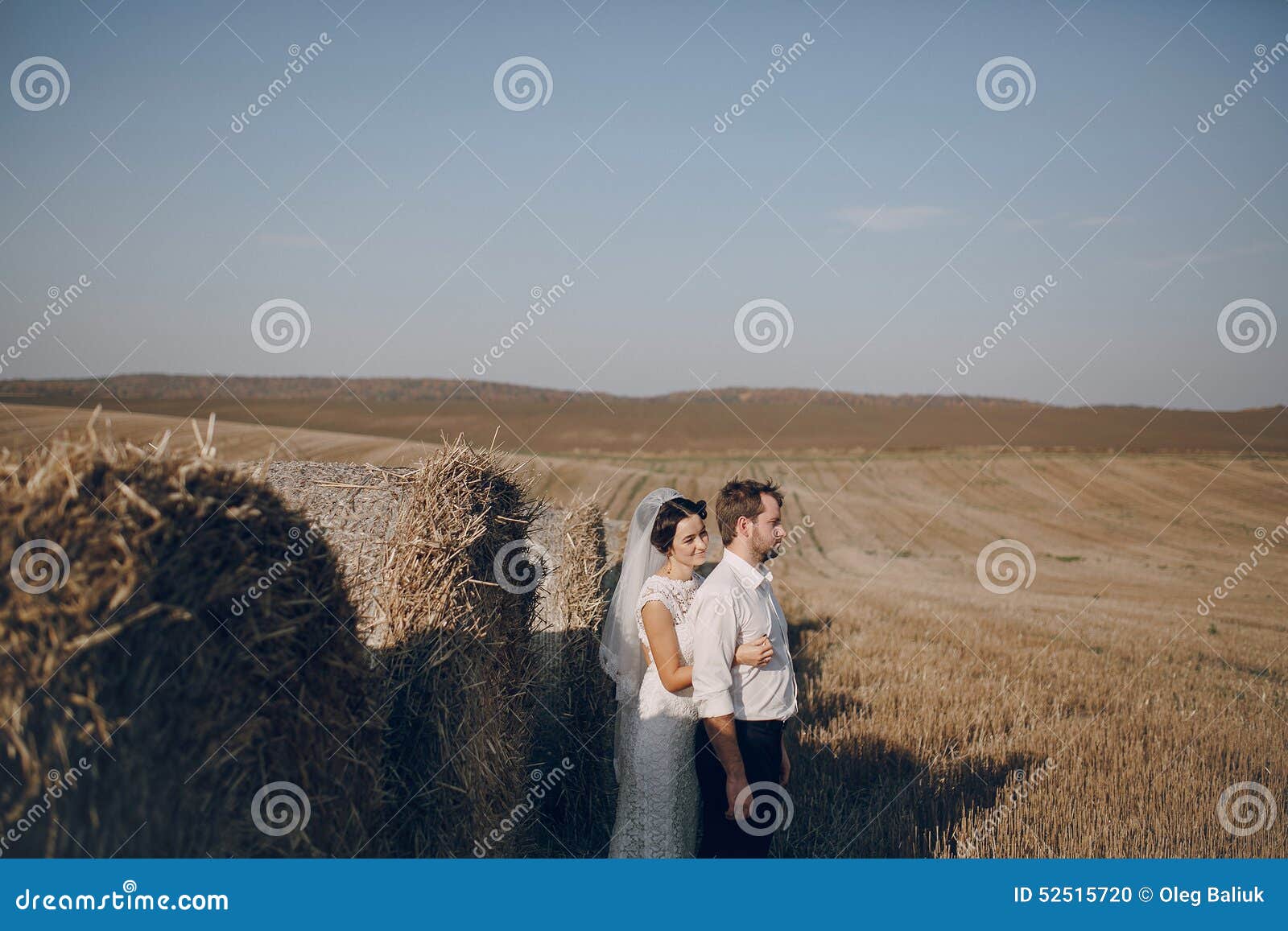 Happy Wedding Couple in a Field Stock Photo - Image of outdoors ...