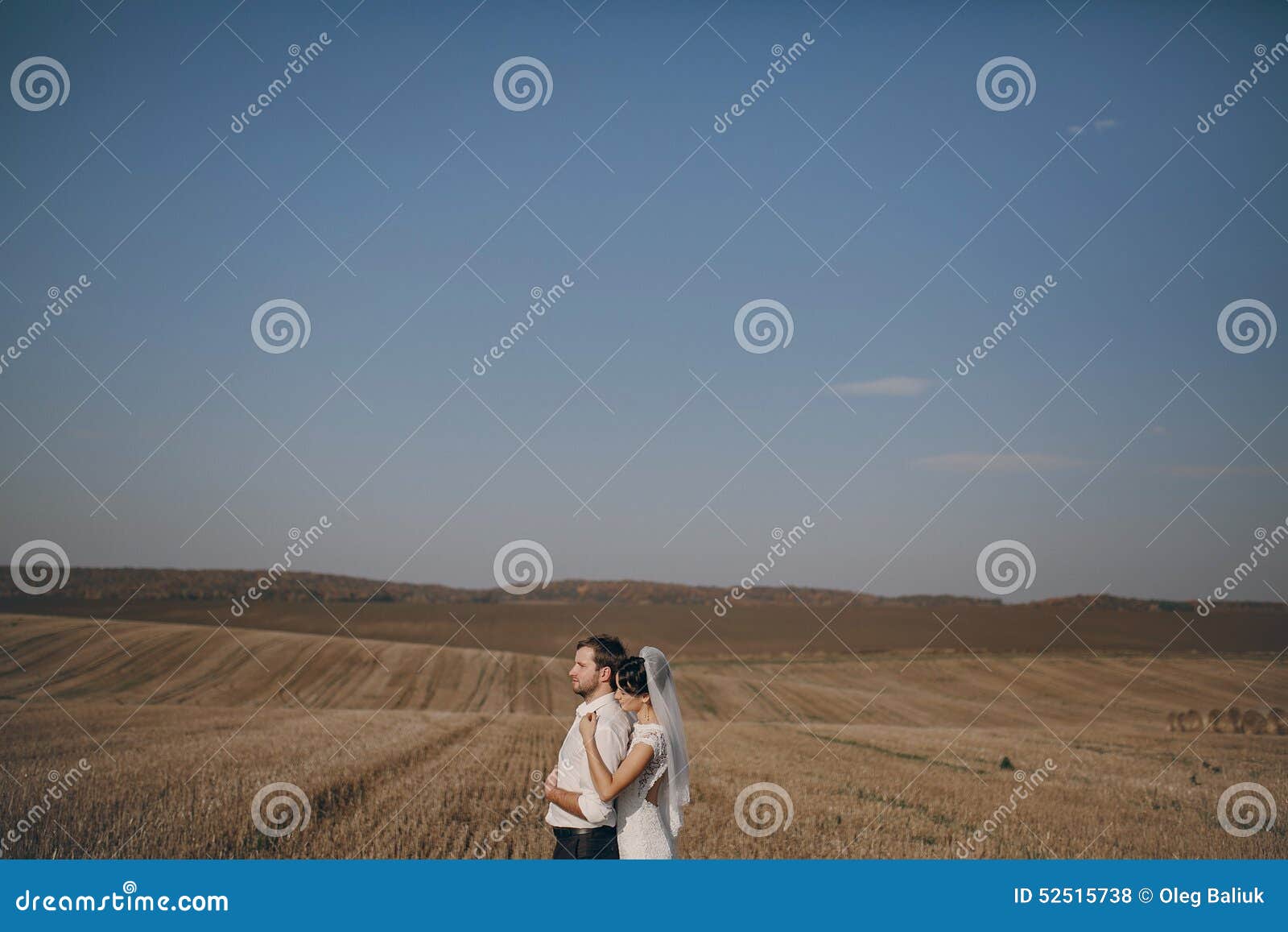Happy Wedding Couple in a Field Stock Photo - Image of love, married ...