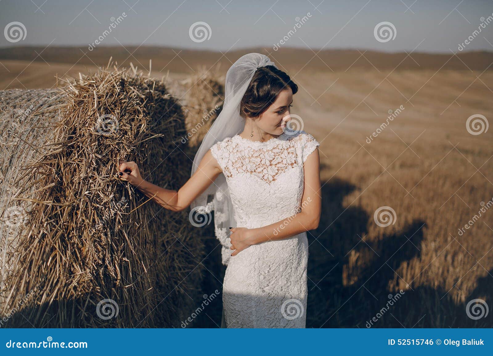 Happy Wedding Couple in a Field Stock Photo - Image of bride, married ...