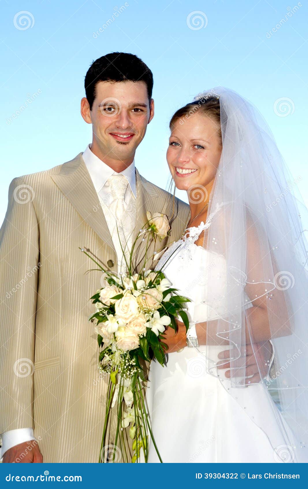 Happy Wedding Couple Smiling Stock Photo - Image of flowers, groom ...