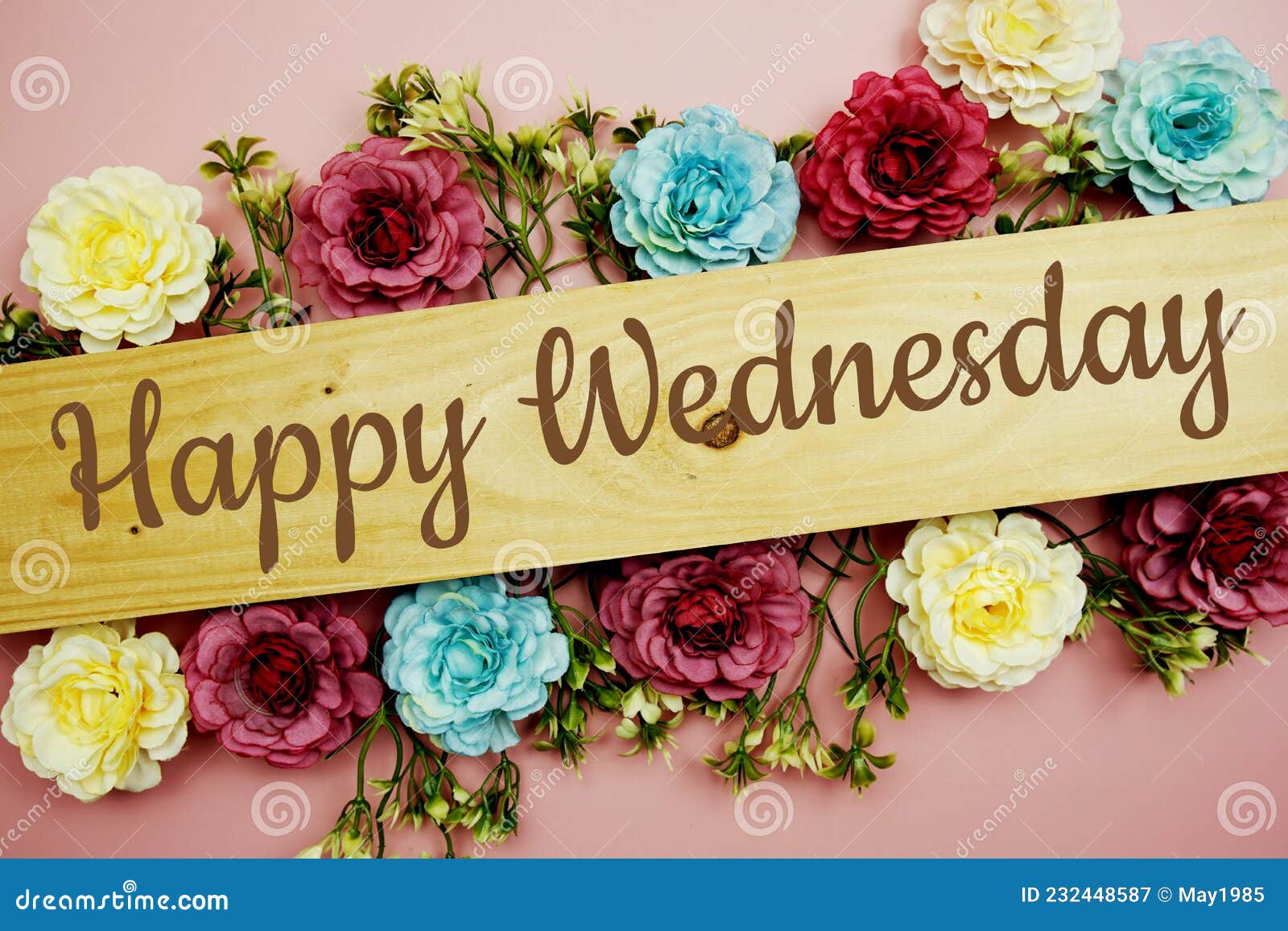 Happy Wednesday Typography Text and Flower Decorate on Pink Background ...