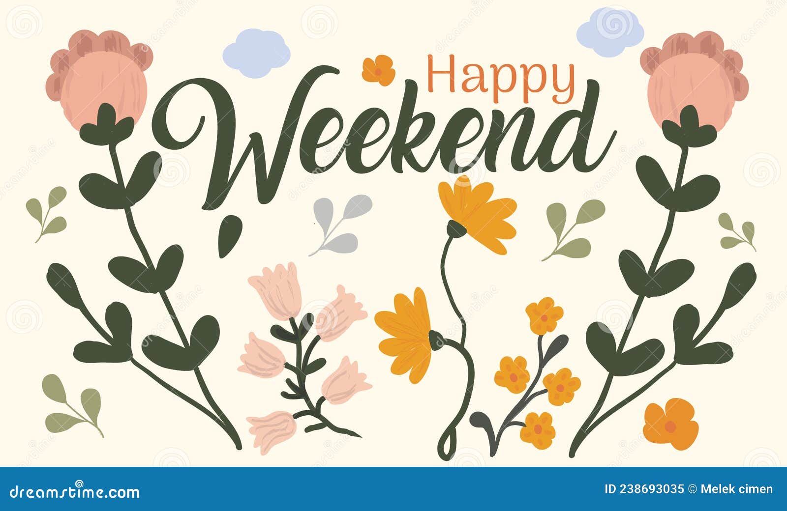 Happy Weekend Handwritten Flower Illustrations Decorated Design Stock ...