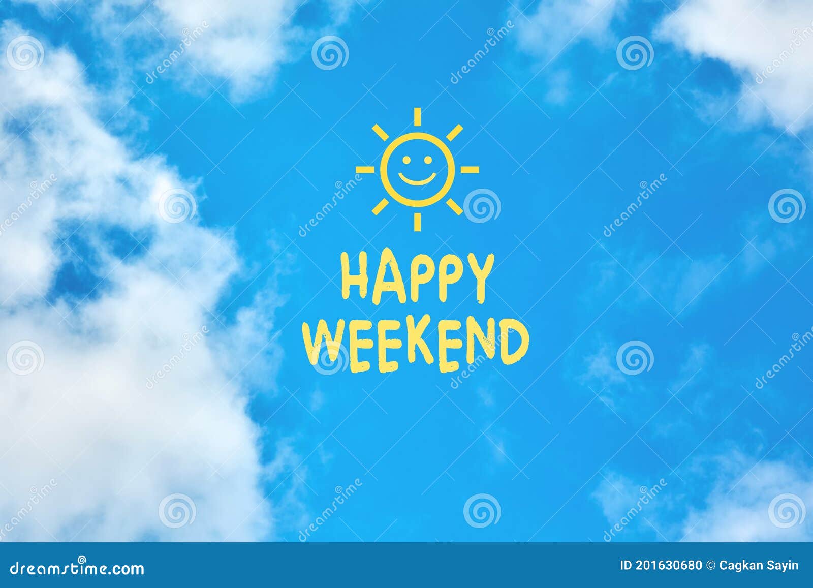 Happy Weekend Message Against Beautiful Blue Sky with Clouds Stock ...