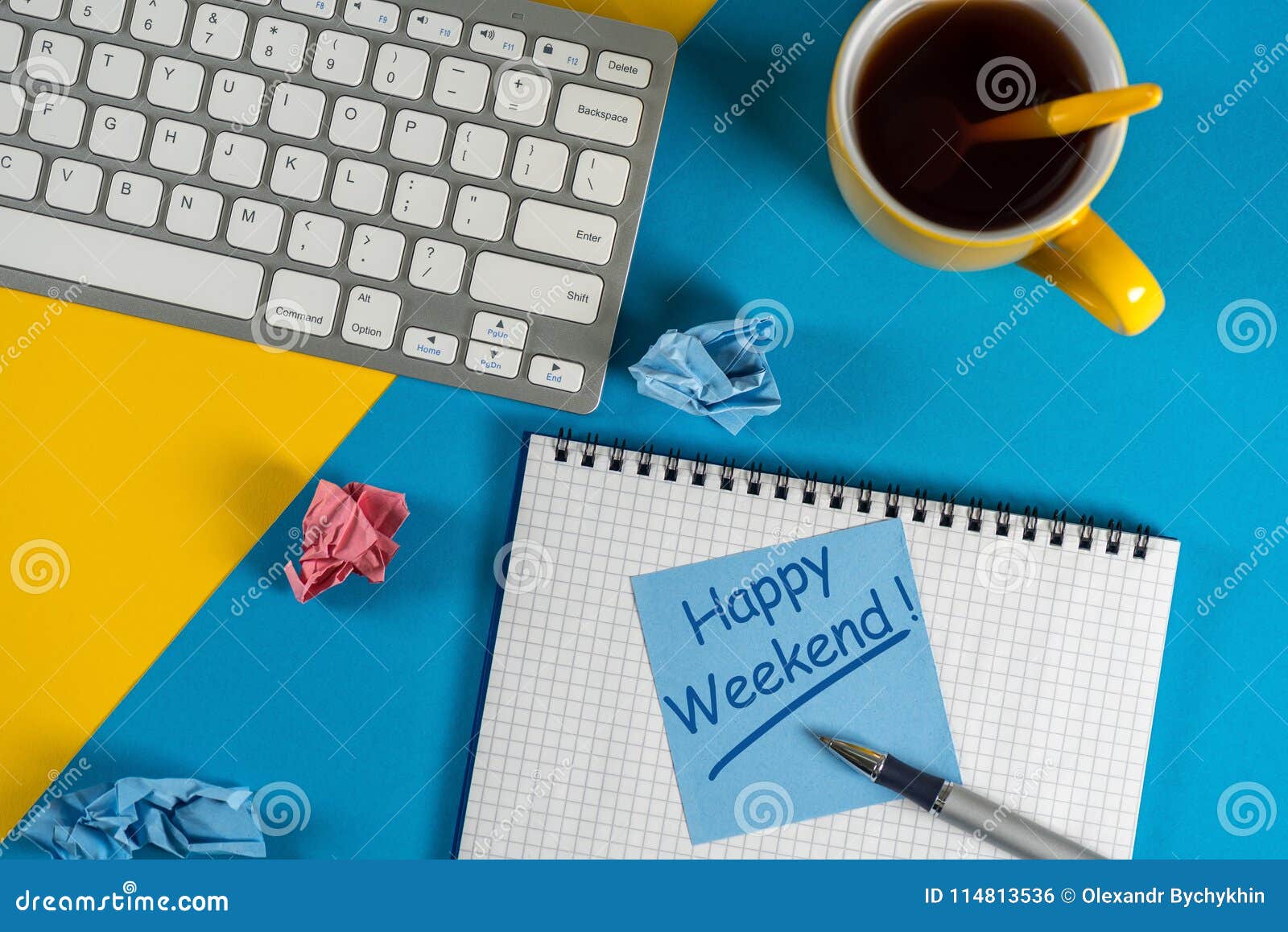 Happy Weekend Message in Notebook on Office Desk with Empty Space for ...