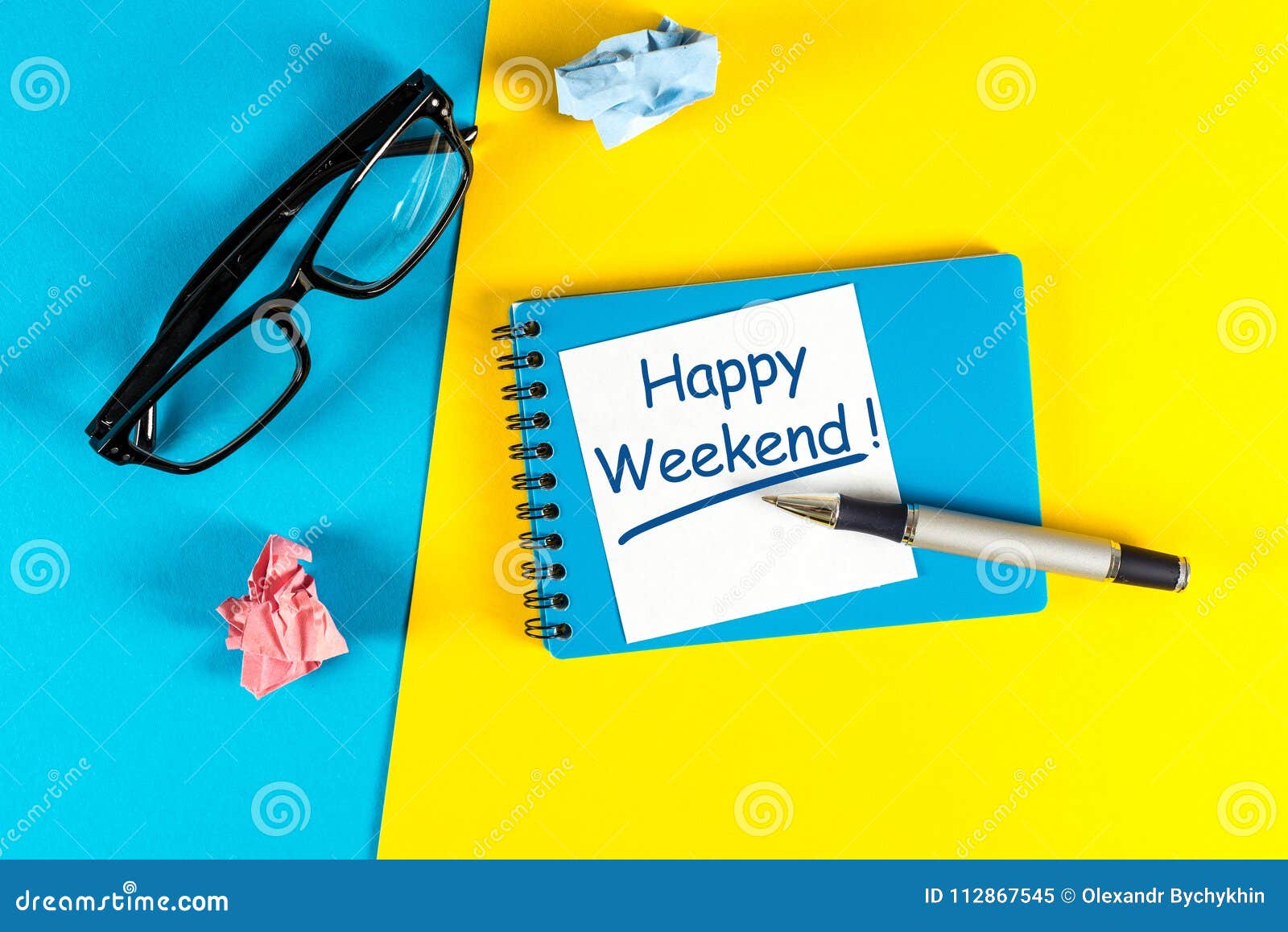 Happy Weekend Message in Notebook on Office Desk with Empty Space for ...