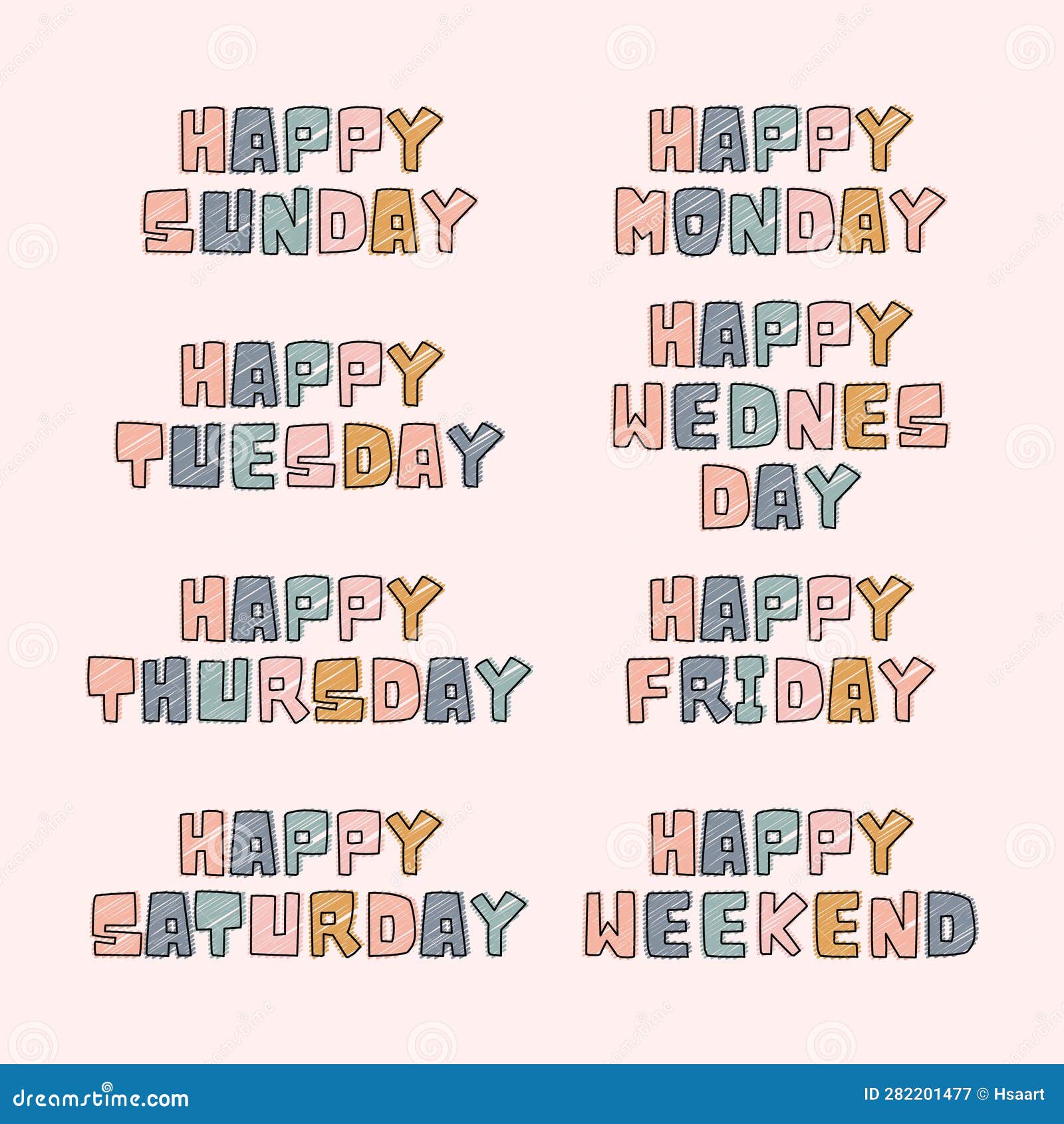 Happy Weekend Name with Scratch Hand Drawing Illustrations Stock Vector ...