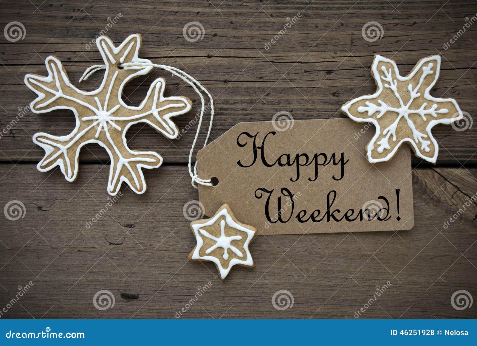 Happy Weekend Tag with Ginger Breads Stock Photo - Image of celebration ...
