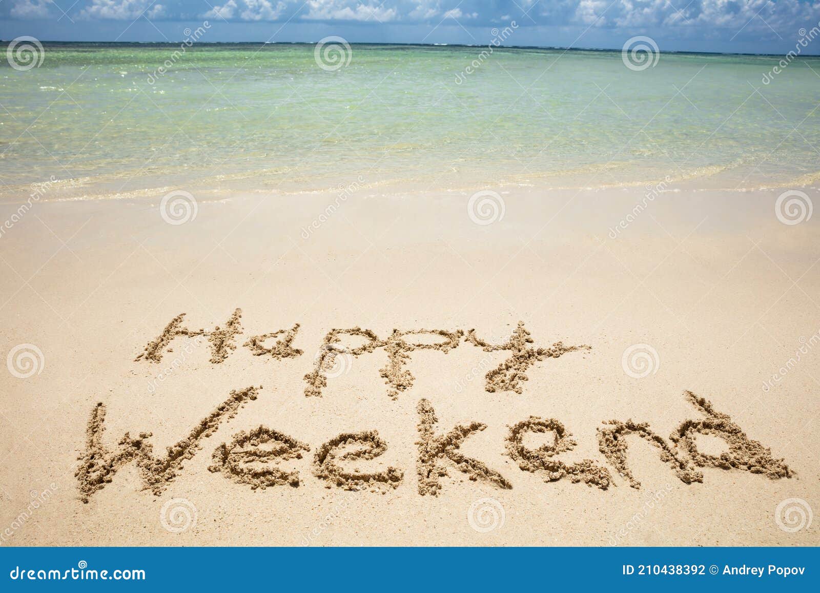 Happy Weekend Text in Sand on Beach Stock Photo - Image of holiday ...