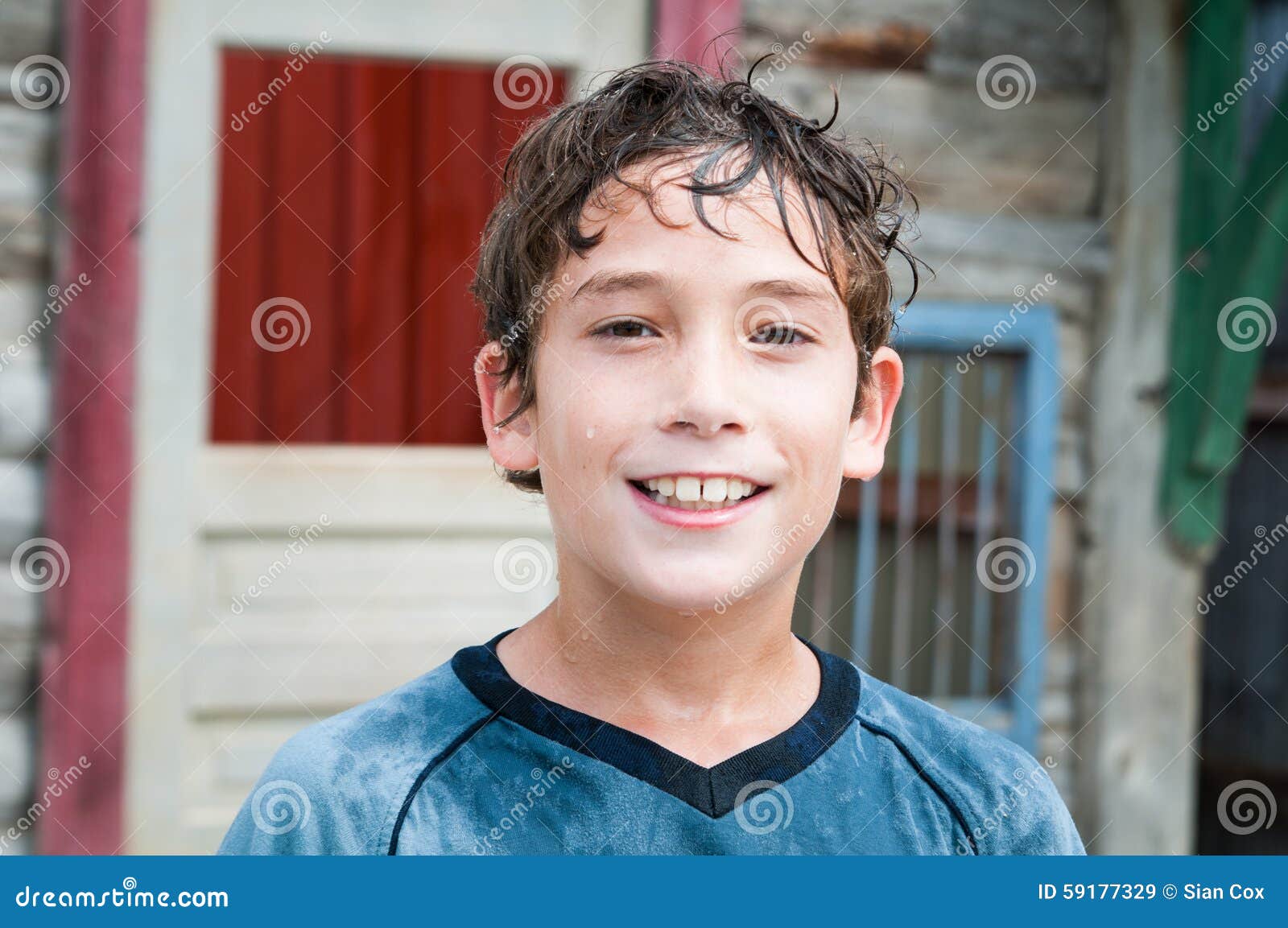 Happy wet boy stock image. Image of drips, teeth, smile - 59177329