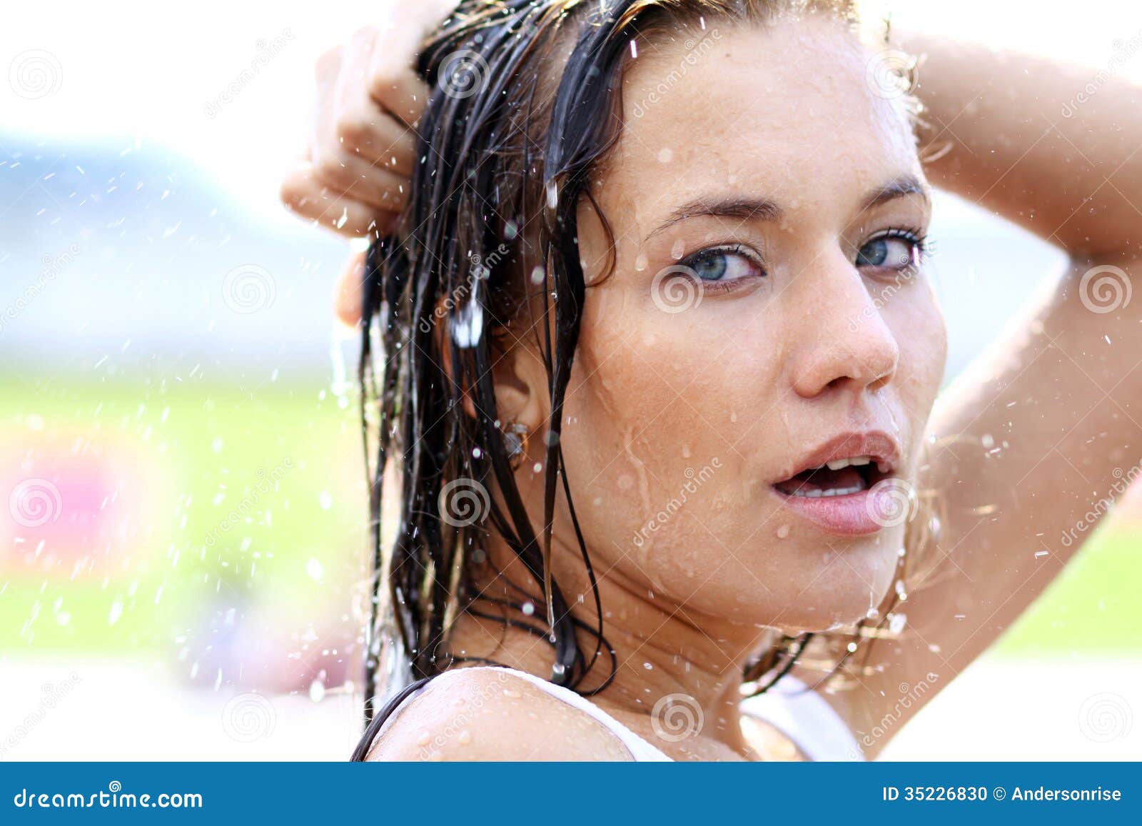 Happy wet young woman stock photo. Image of girl, look - 35226830