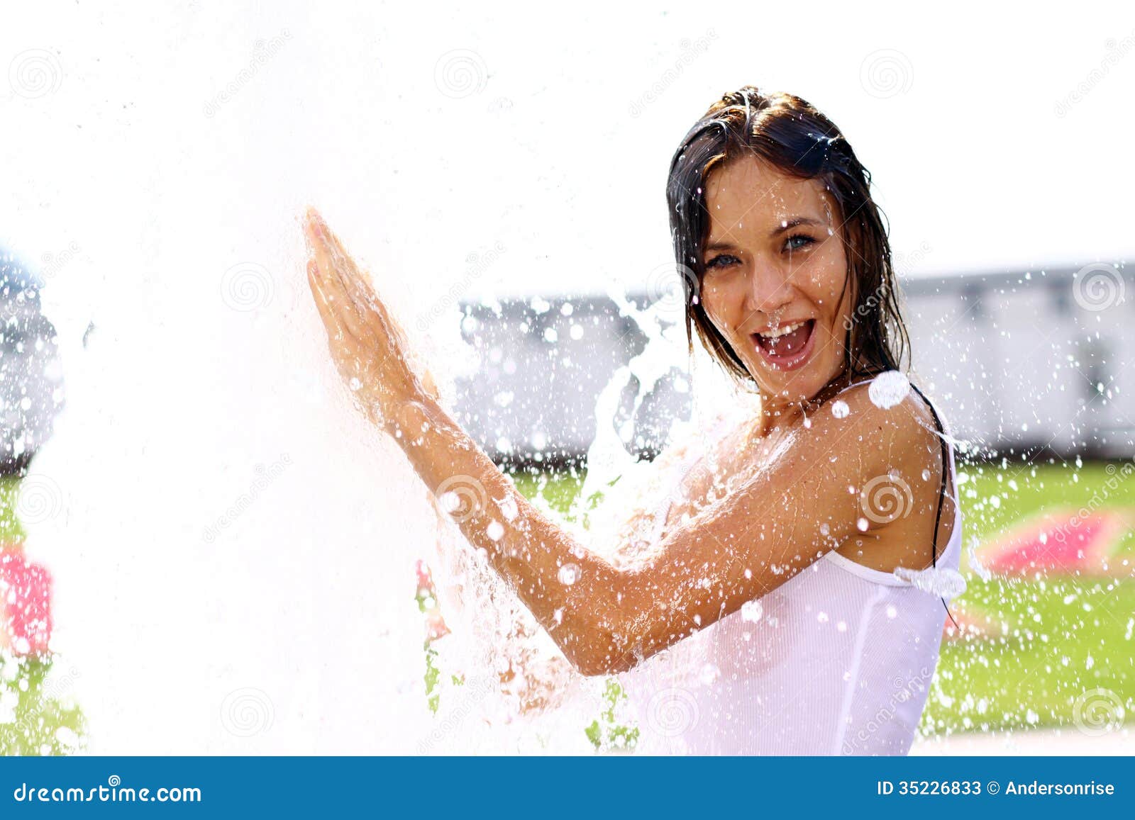 Happy wet young woman stock image. Image of female, face - 35226833