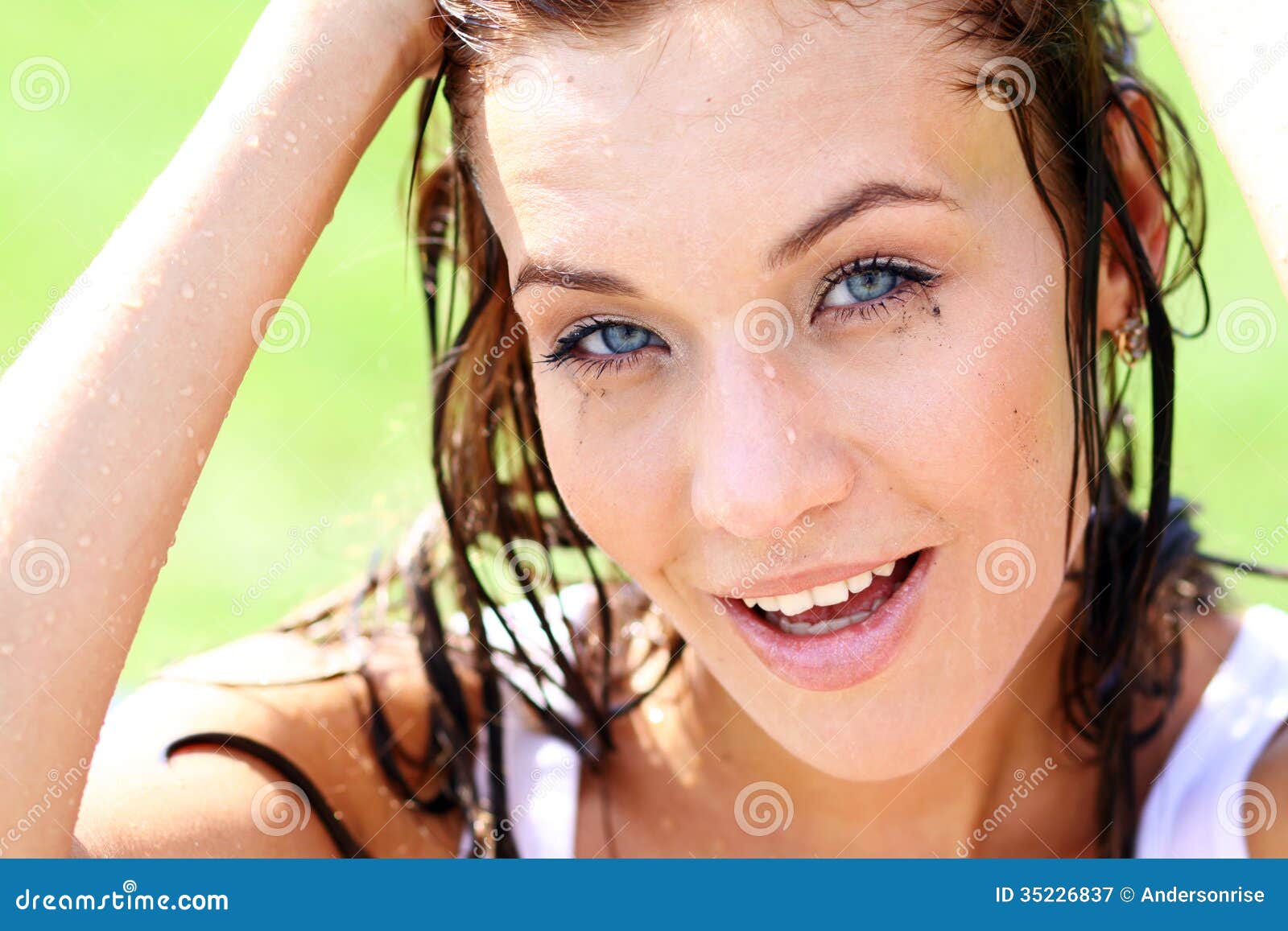 Happy wet young woman stock image. Image of portrait - 35226837