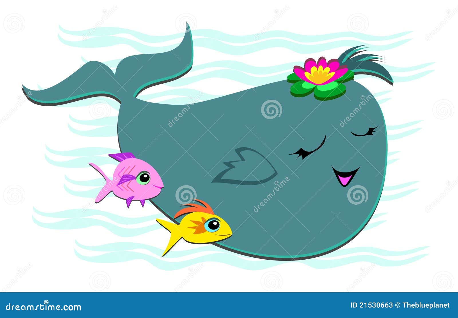 Happy Whale with 2 Fish Friends Stock Vector - Illustration of marine ...