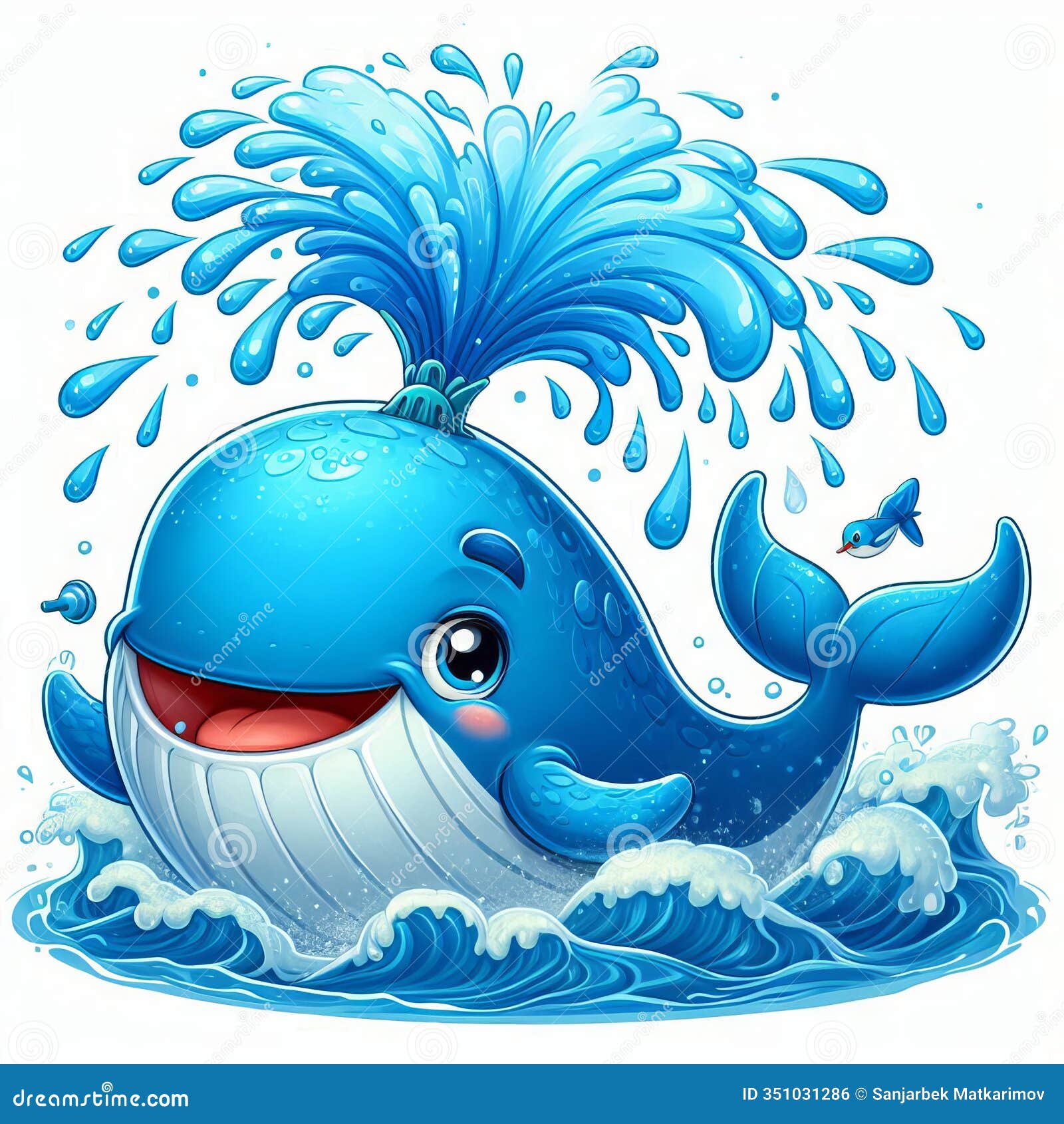 Happy Whale Splash a Blue Whale Spraying Water with a Huge Grin Stock ...