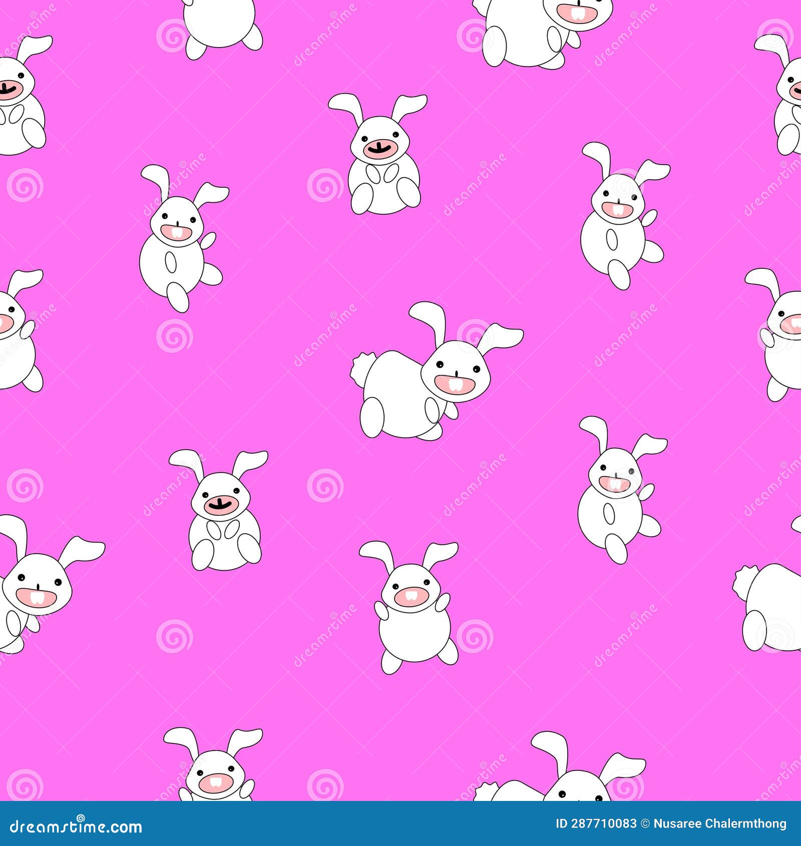Happy White Rabbit on Pink Background Pattern, Tile Stock Vector ...