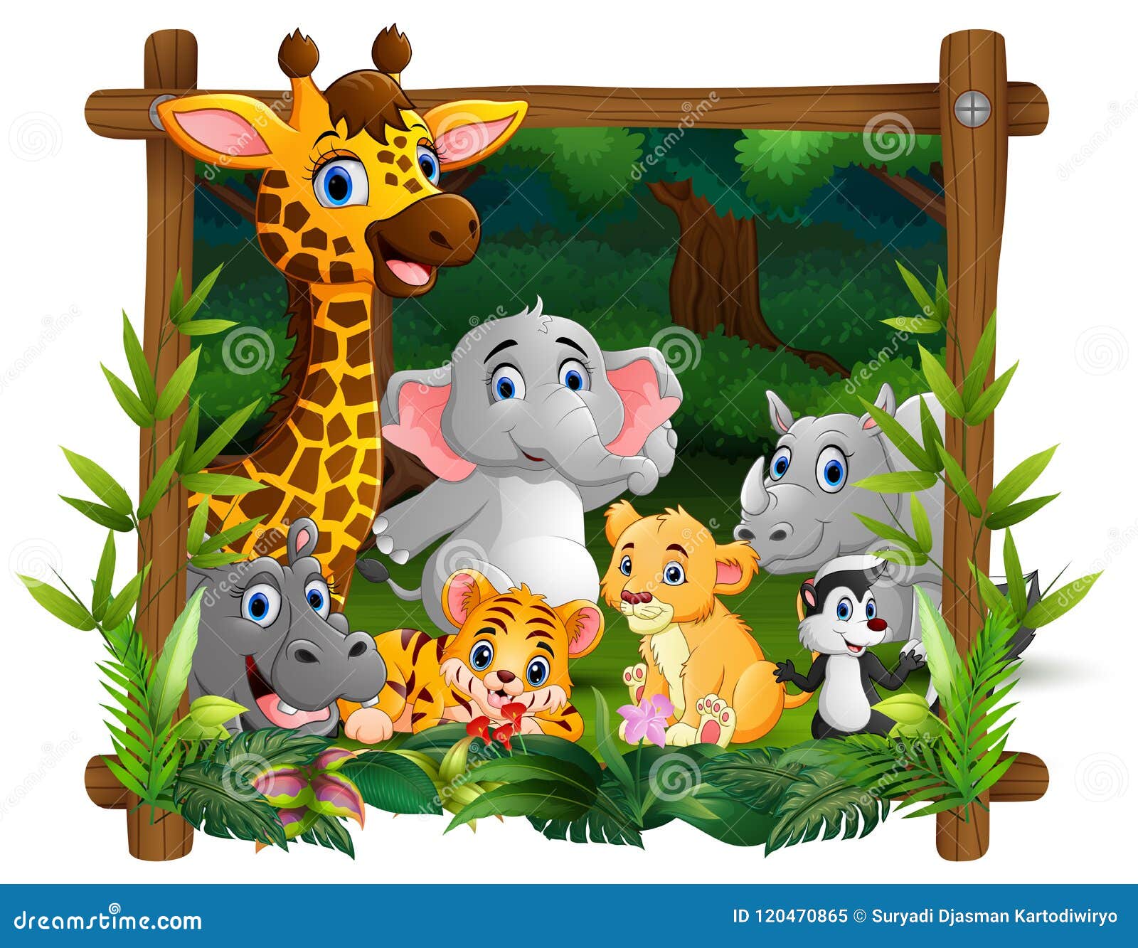 Happy Wild Animals in Frame Square Forest Stock Vector - Illustration ...