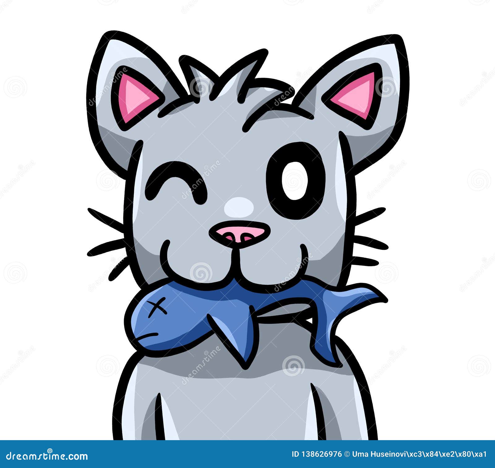 Happy Winking Cat Holding a Fish Stock Illustration - Illustration of ...