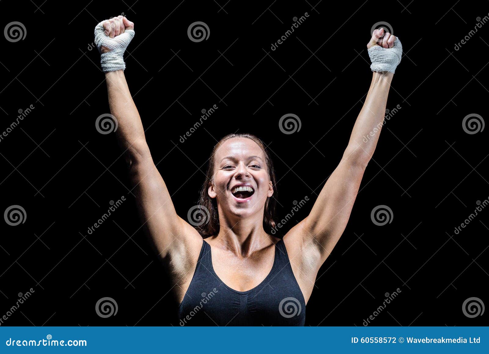 Happy Winner with Arms Raised Stock Photo - Image of cheerful, black ...