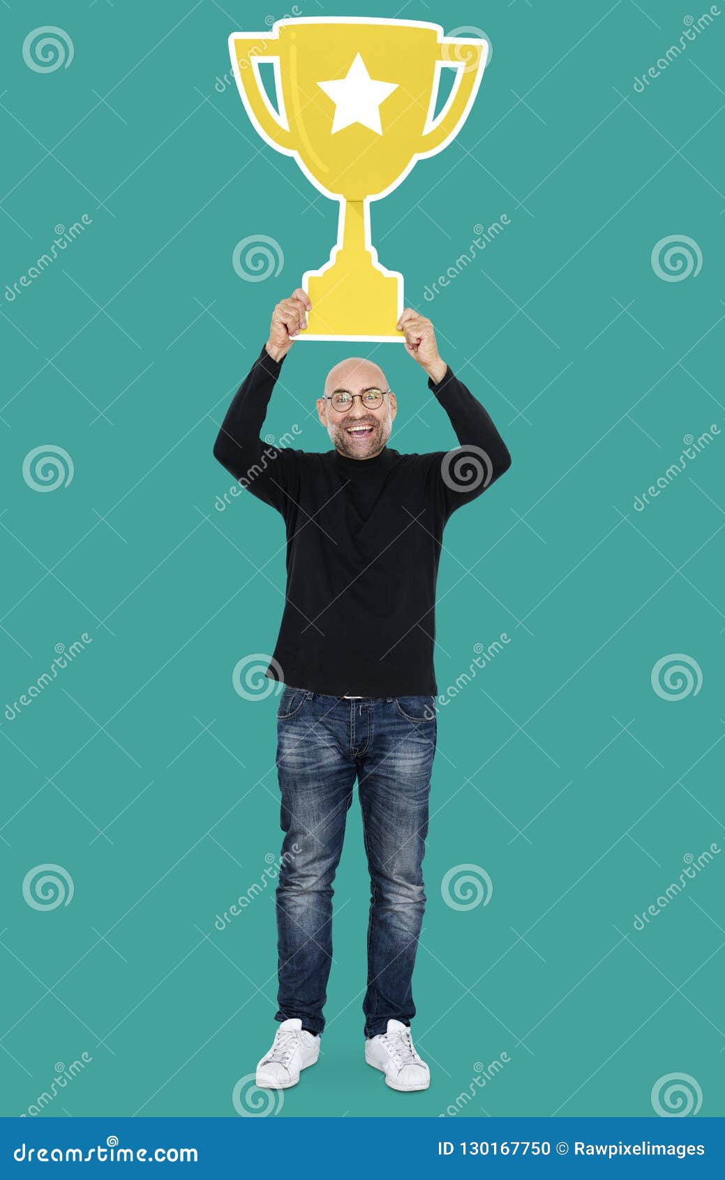 Happy Winner Holding a Trophy Icon Stock Photo - Image of golden, prize ...