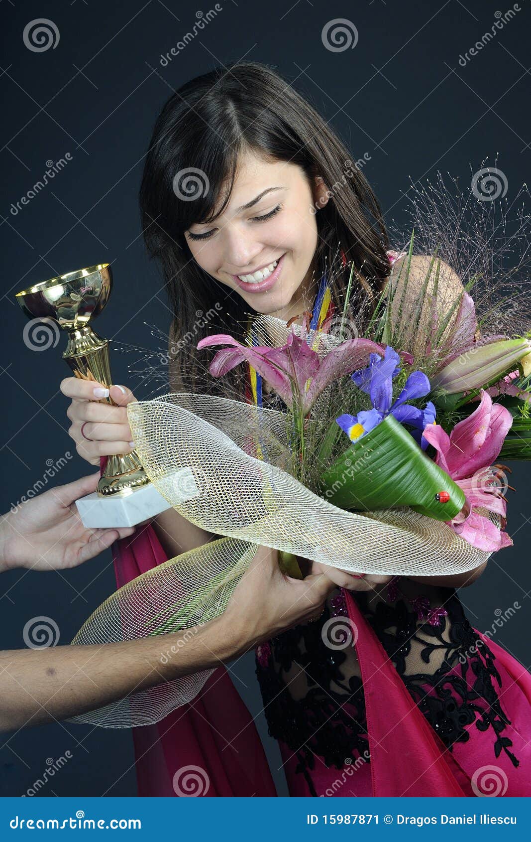 Happy Winner Receiving Award Stock Image - Image of smiling, rewarded ...