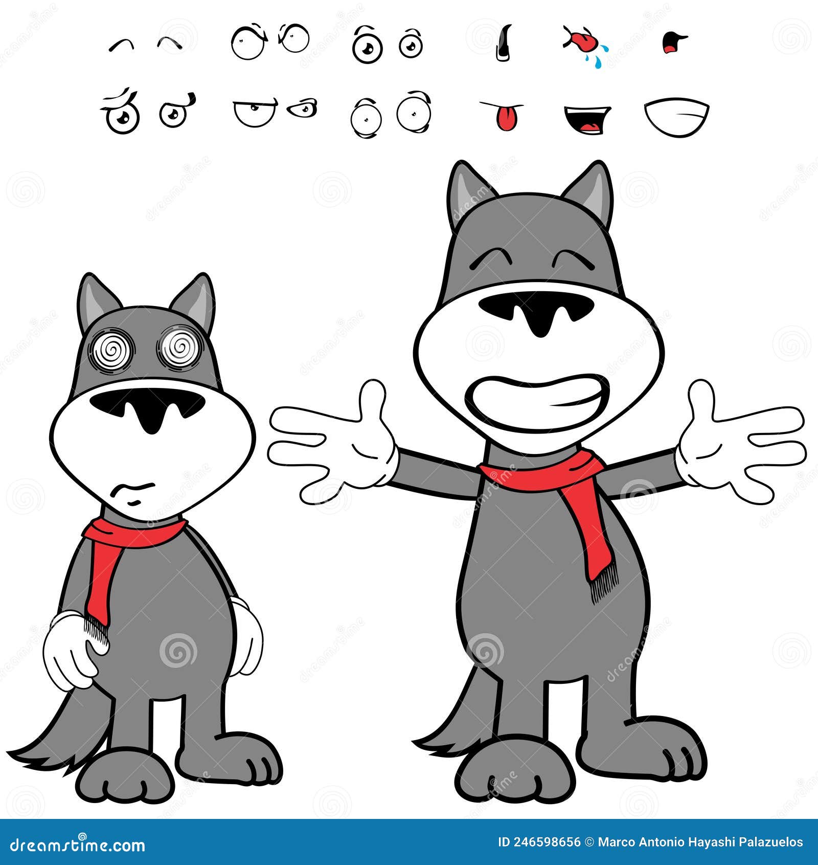 Happy Wolf Cartoon Kawaii Expressions Pack Stock Vector - Illustration ...