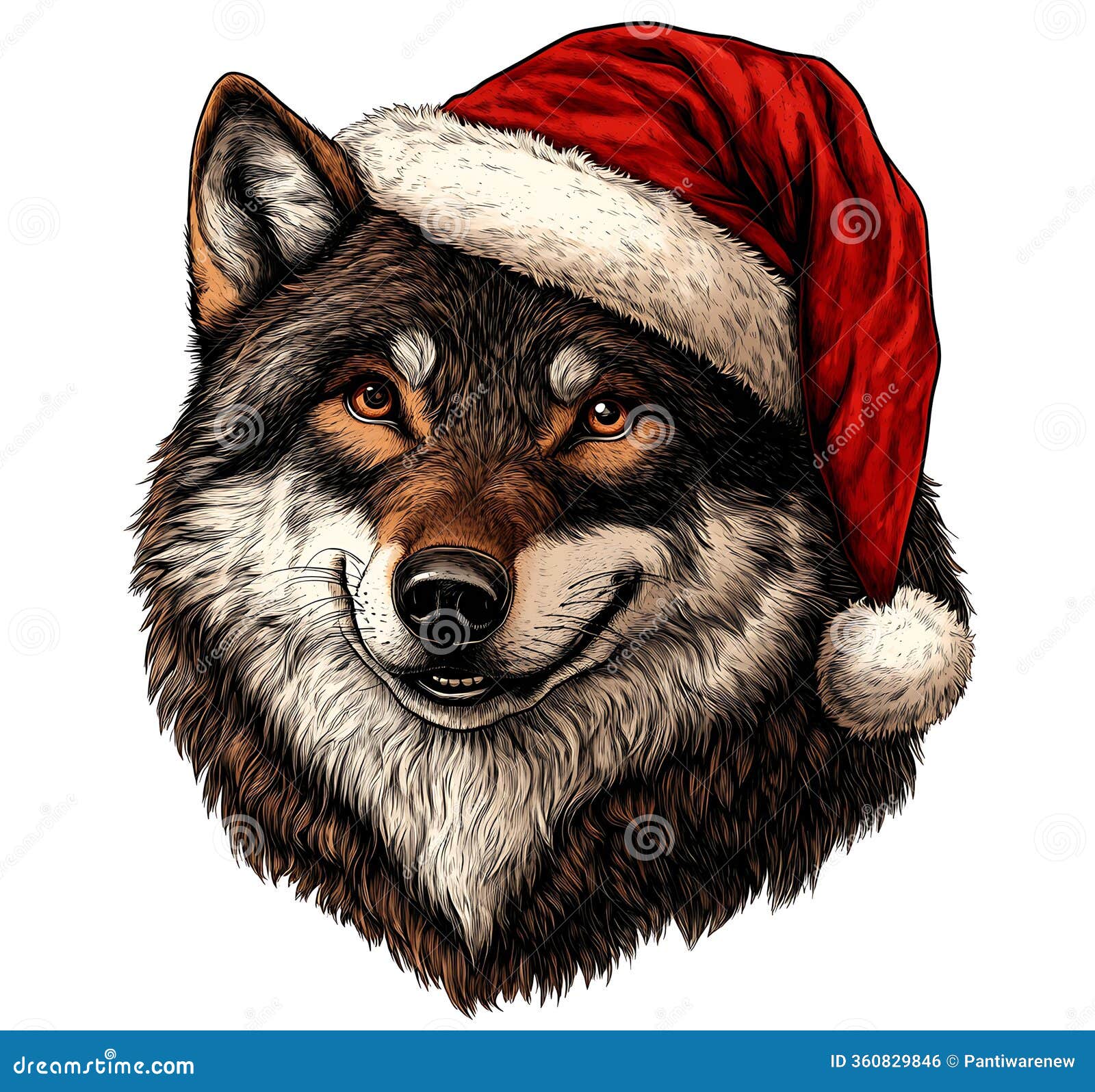Happy Wolf Wearing Santa Hat Stock Illustration - Illustration of ...