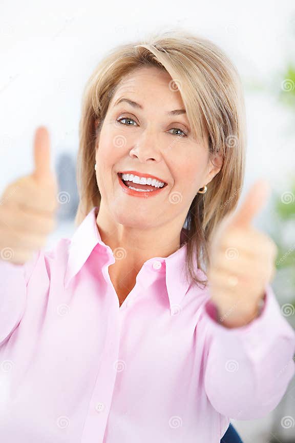 Happy woman stock photo. Image of thumb, retire, lady - 16980280