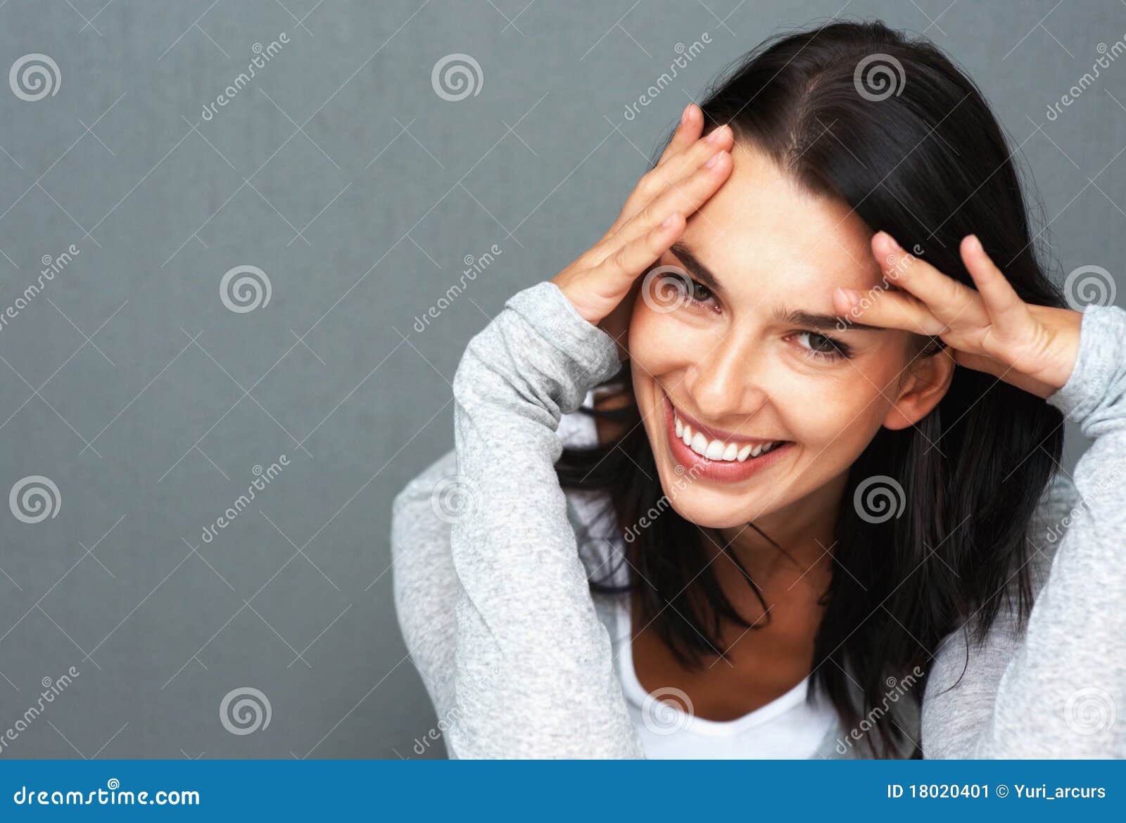 Happy woman acting shy stock image. Image of light, casual - 18020401