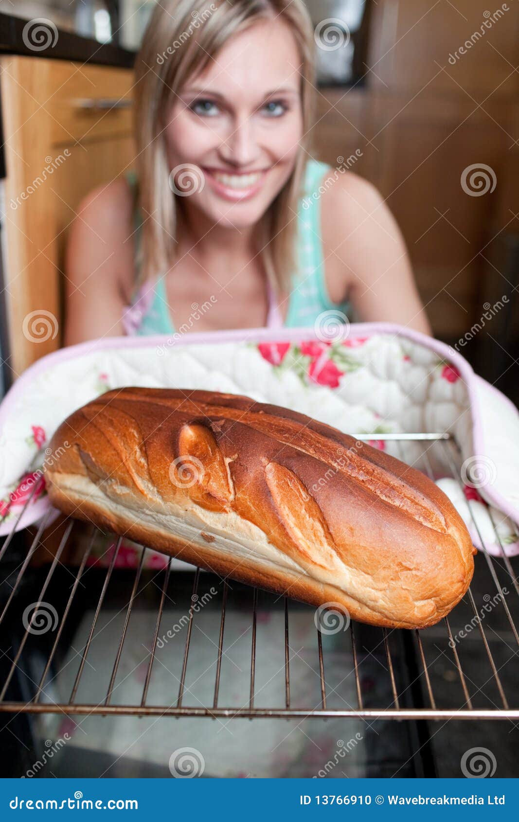 Happy woman baking bread stock photo. Image of nose, home - 13766910