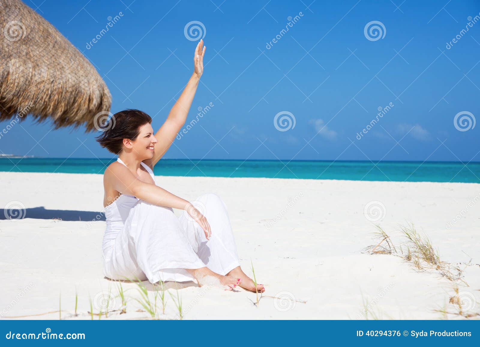 Happy woman on the beach stock photo. Image of enjoying - 40294376