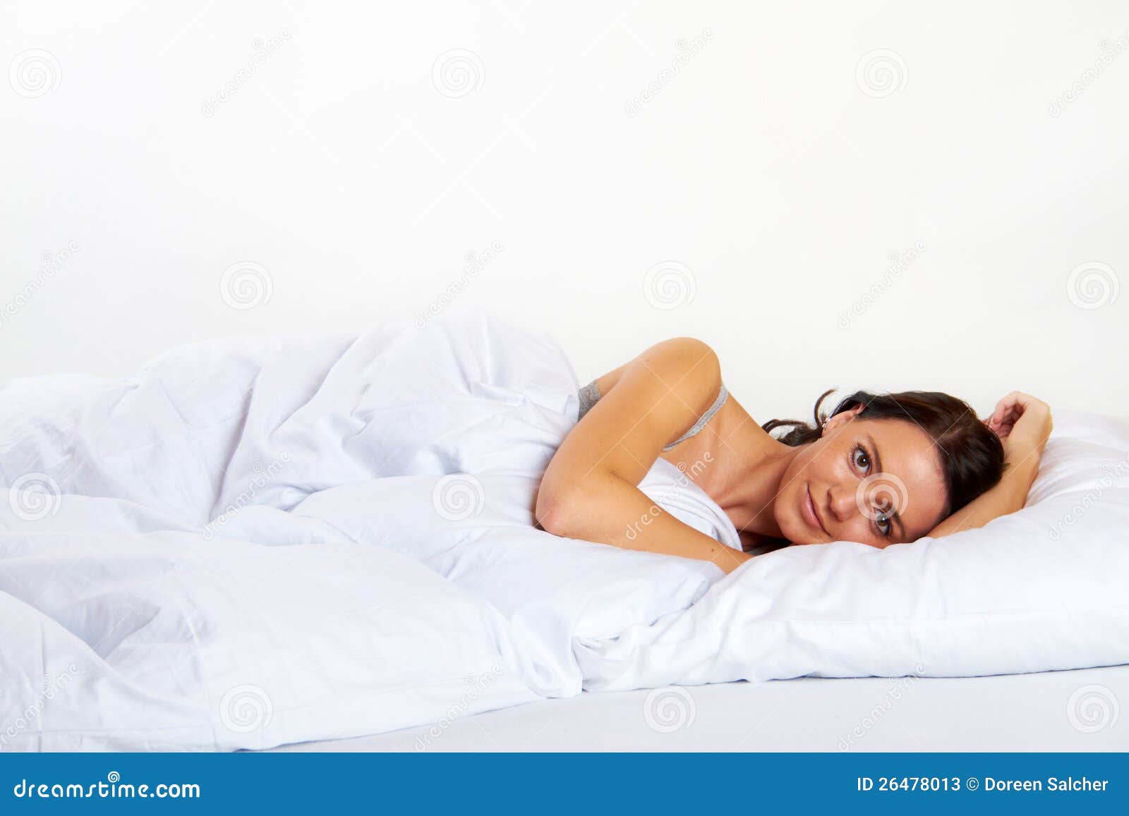 Happy woman in bed stock image. Image of happiness, girl - 26478013