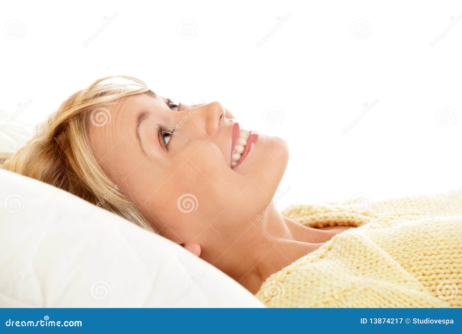 Happy woman bedding stock image. Image of bedding, adult - 13874217