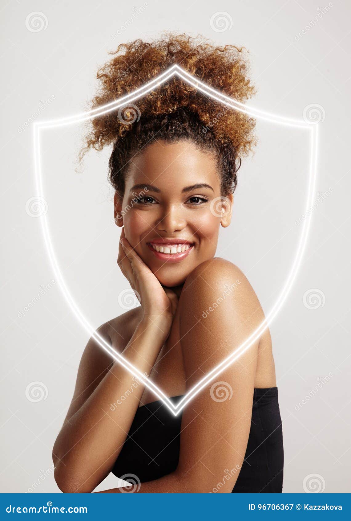 Happy Woman Behind the Shield, Protecting Skin Stock Image - Image of ...