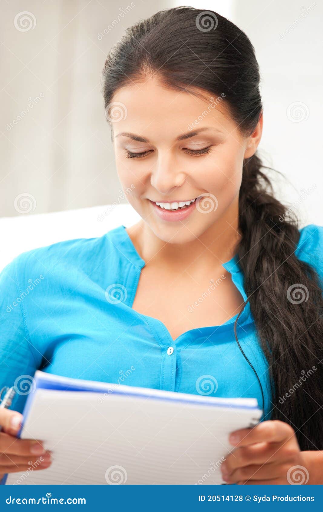 Happy Woman with Big Notepad Stock Photo - Image of closeup, optimistic ...