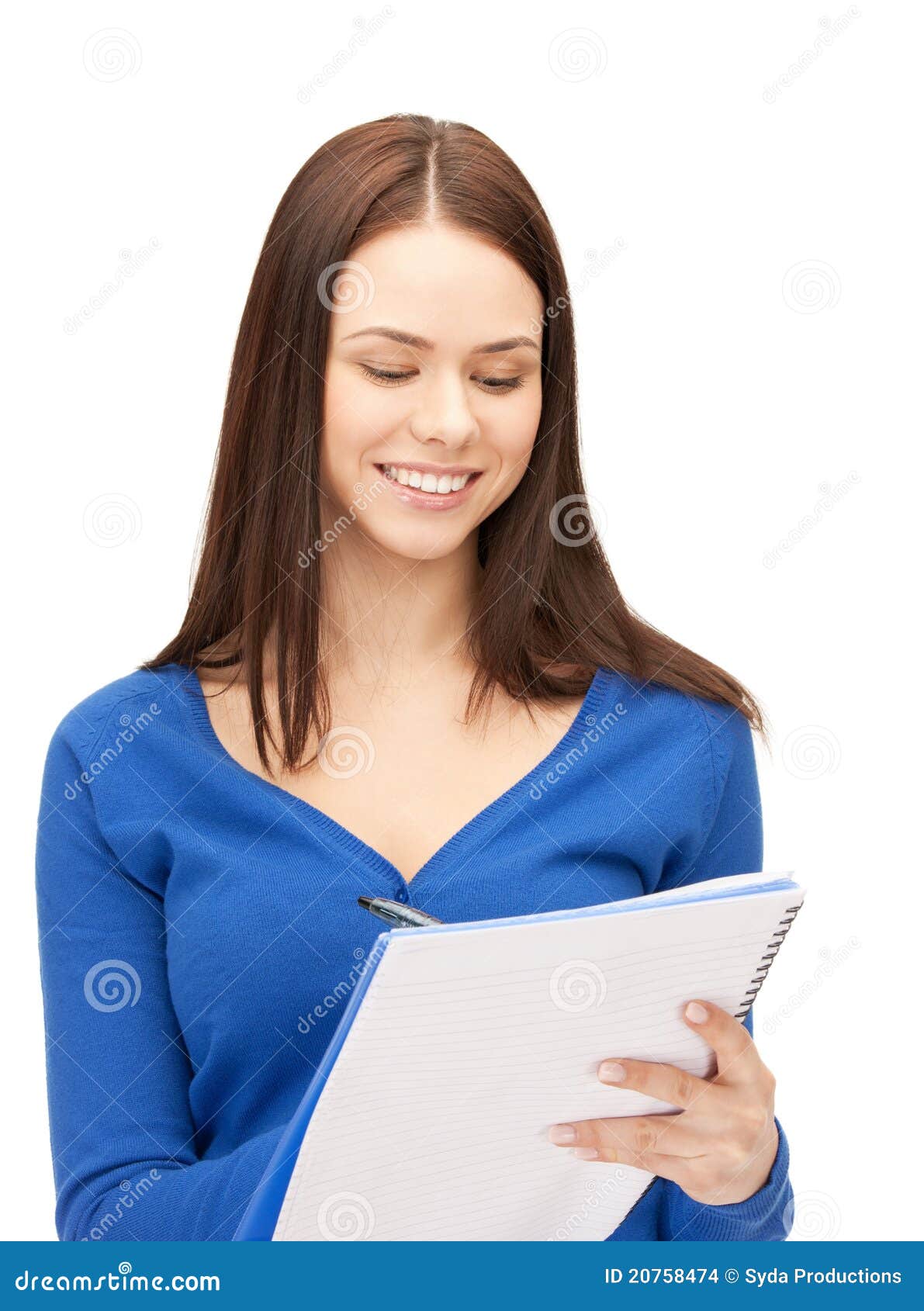 Happy Woman with Big Notepad Stock Photo - Image of notebook, paper ...