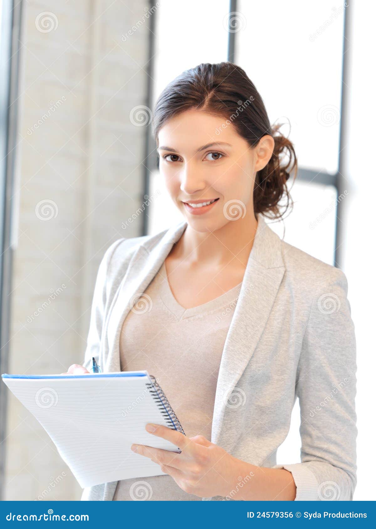 Happy Woman with Big Notepad Stock Photo - Image of file, note: 24579356