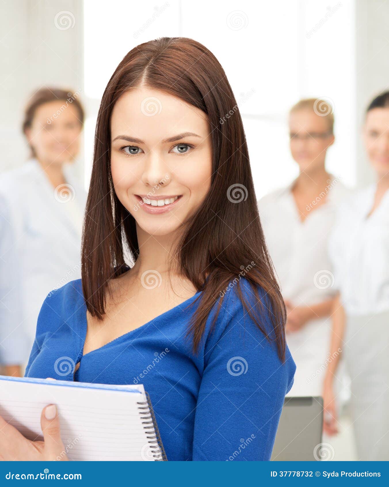 Happy Woman with Big Notepad Stock Photo - Image of notepad, education ...