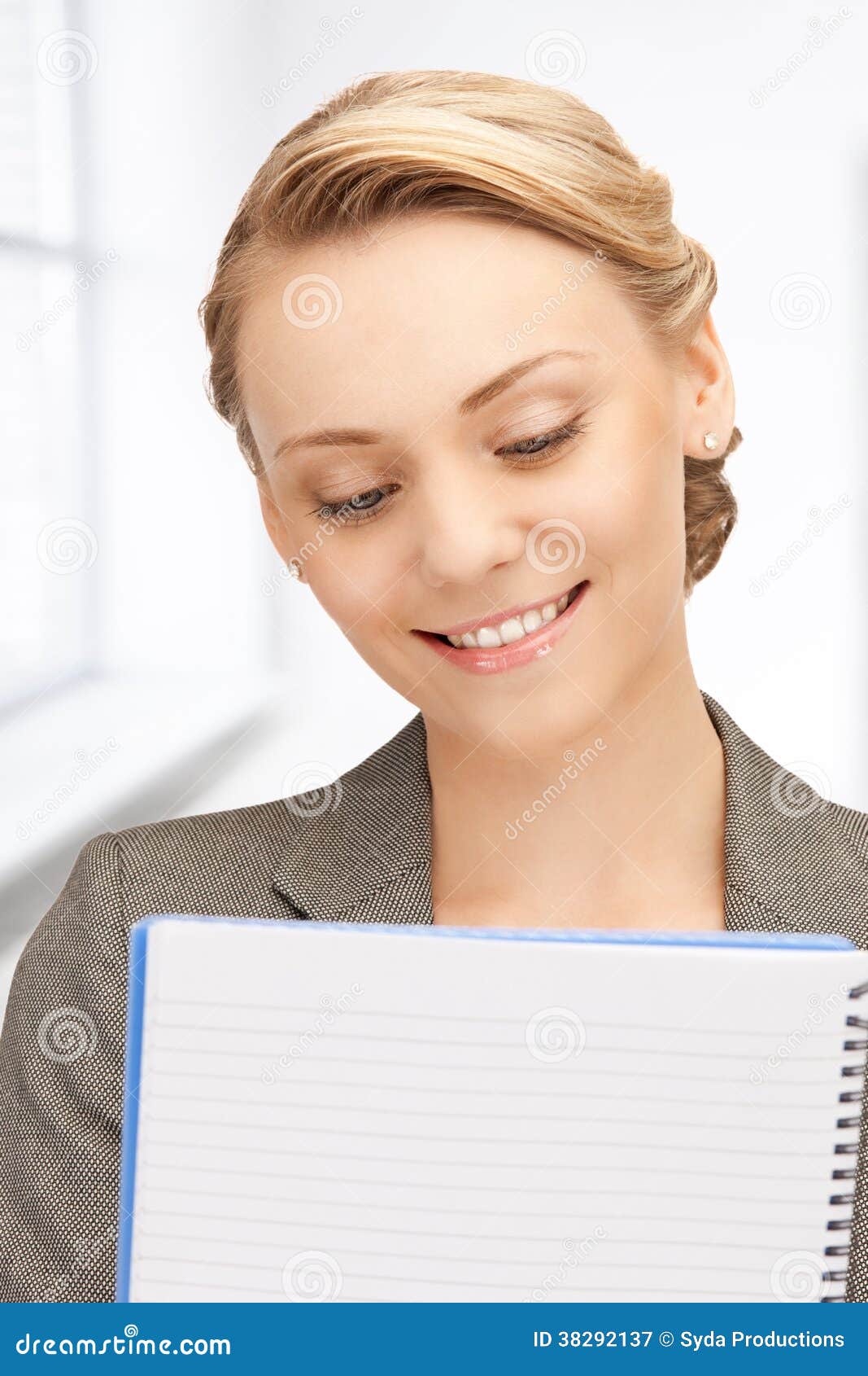 Happy Woman with Big Notepad Stock Image - Image of nice, notebook ...